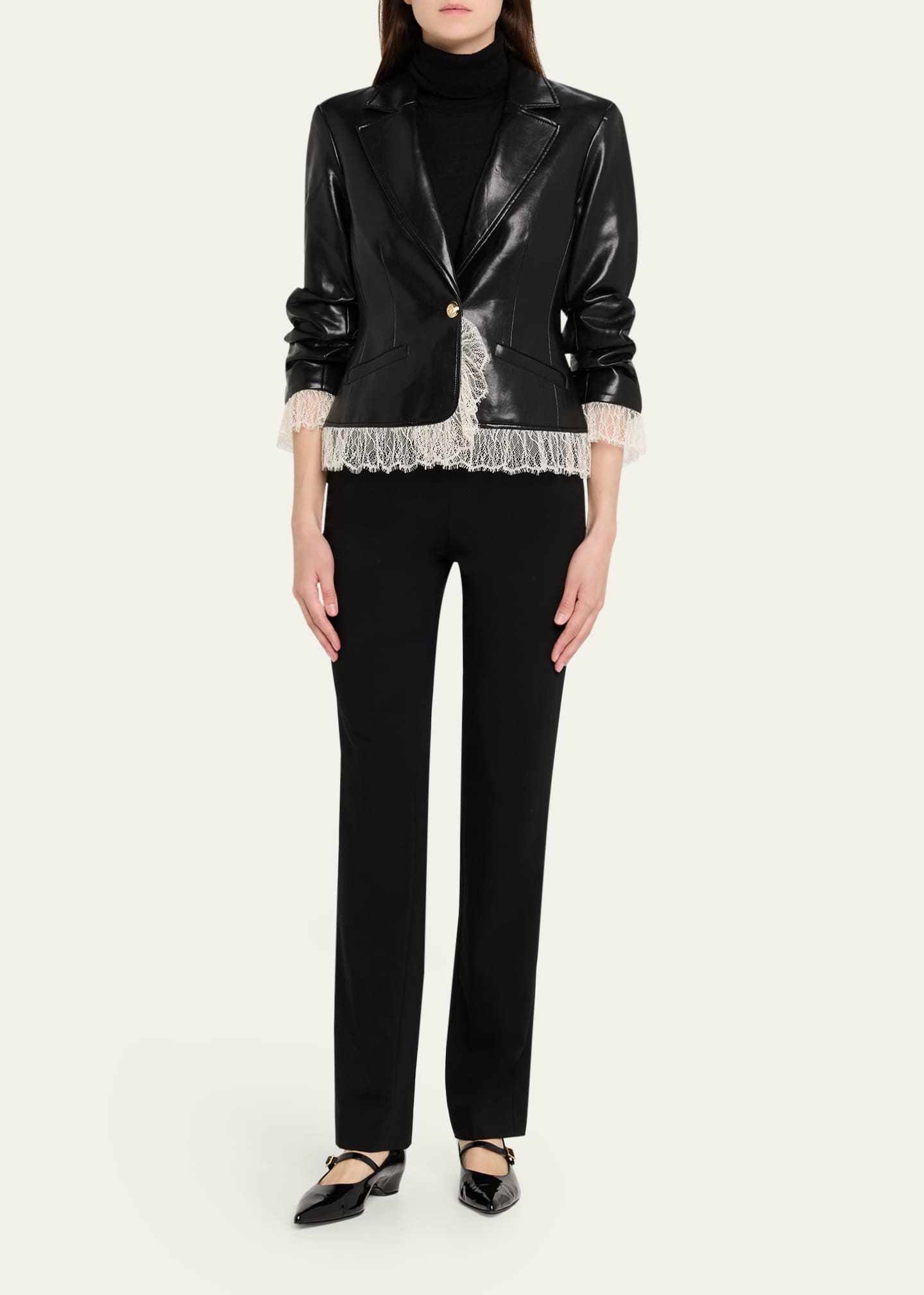 Cinq a Sept Lace-Trim Vegan Leather Blazer - Bergdorf Goodman