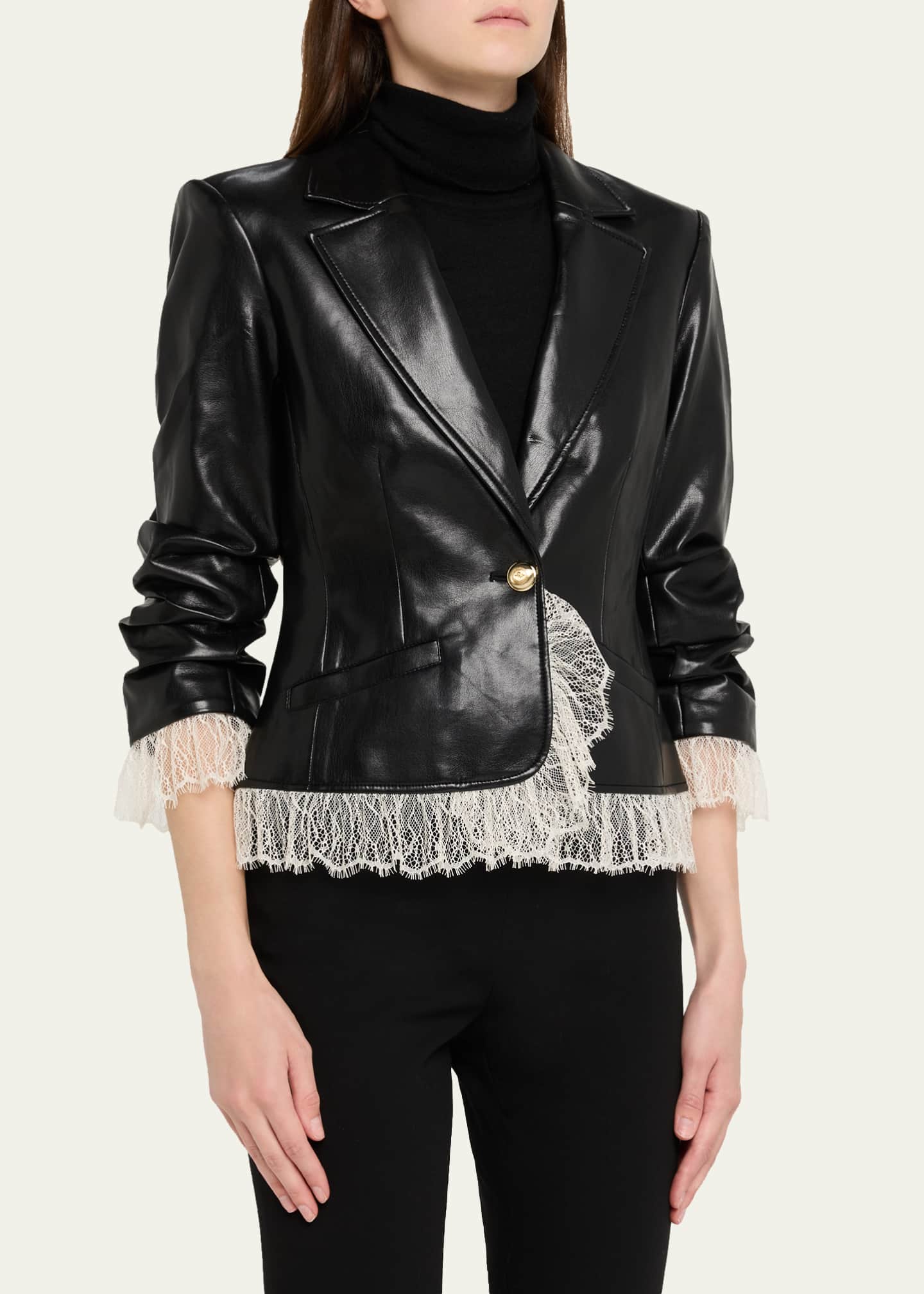 Cinq a Sept Lace-Trim Vegan Leather Blazer - Bergdorf Goodman