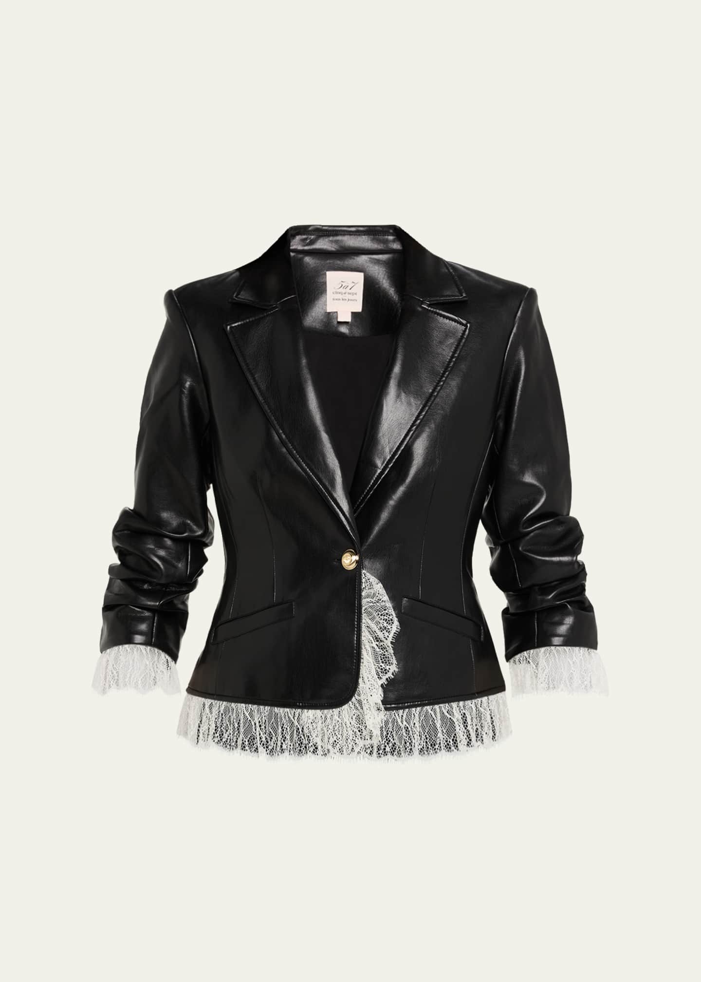 Cinq a Sept Lace-Trim Vegan Leather Blazer - Bergdorf Goodman