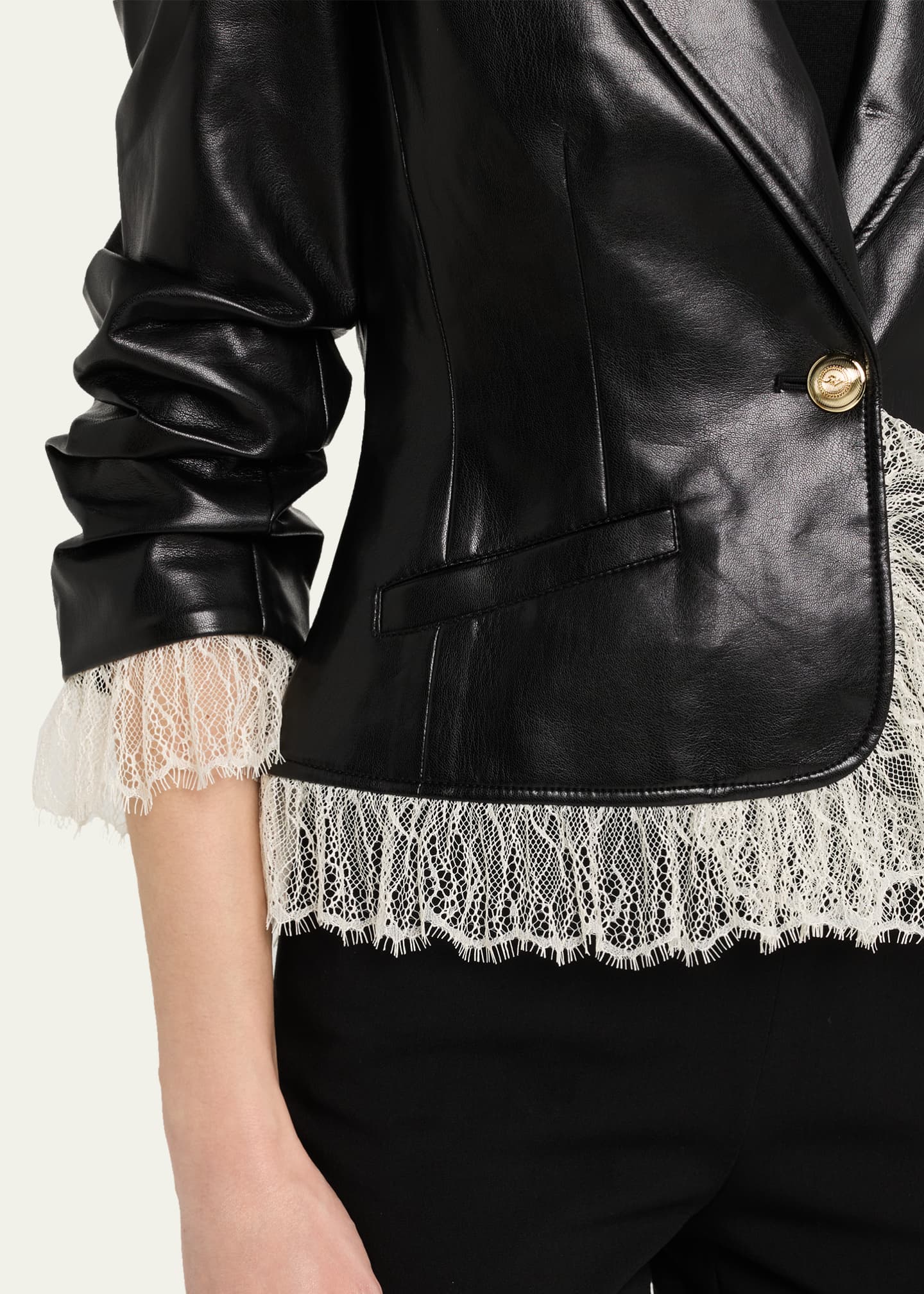 Cinq a Sept Lace-Trim Vegan Leather Blazer - Bergdorf Goodman