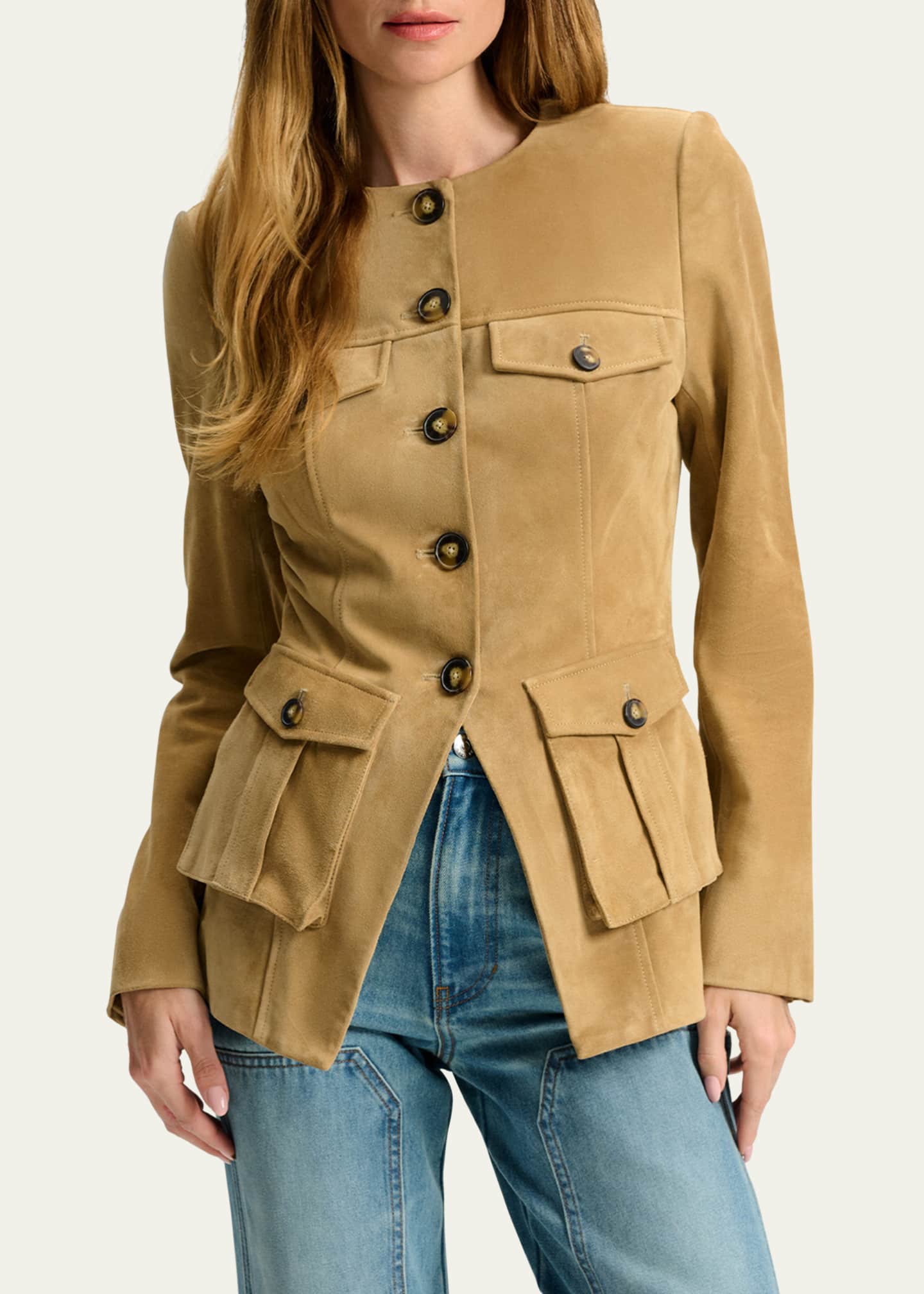 Veronica Beard Orrin Suede Cargo Jacket - Bergdorf Goodman