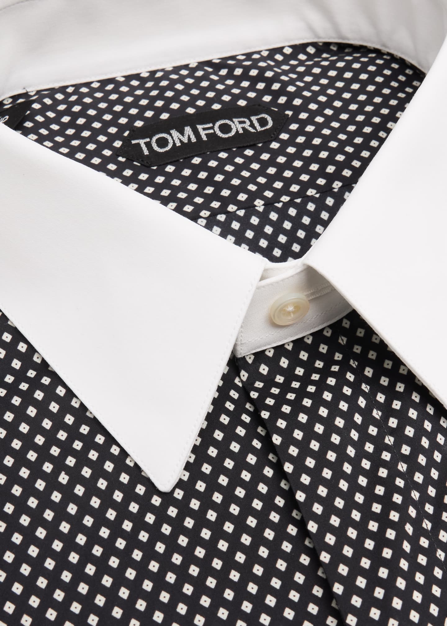 TOM FORD Men's Cotton Diamond-Print Contrast Collar-Cuff Dress Shirt ...