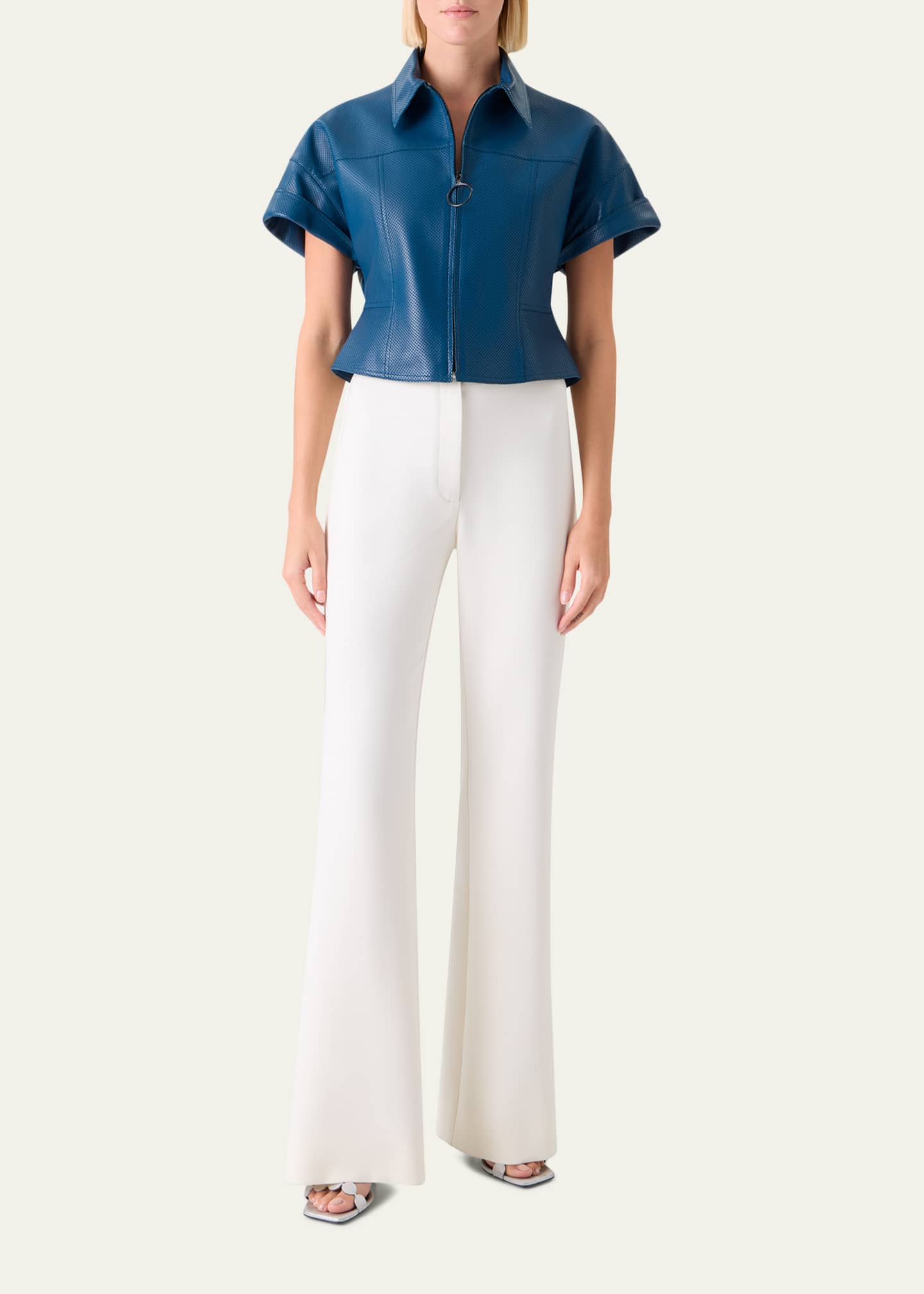 Akris punto Pin-Dot Nappa Leather Short-Sleeve Zip Jacket - Bergdorf ...