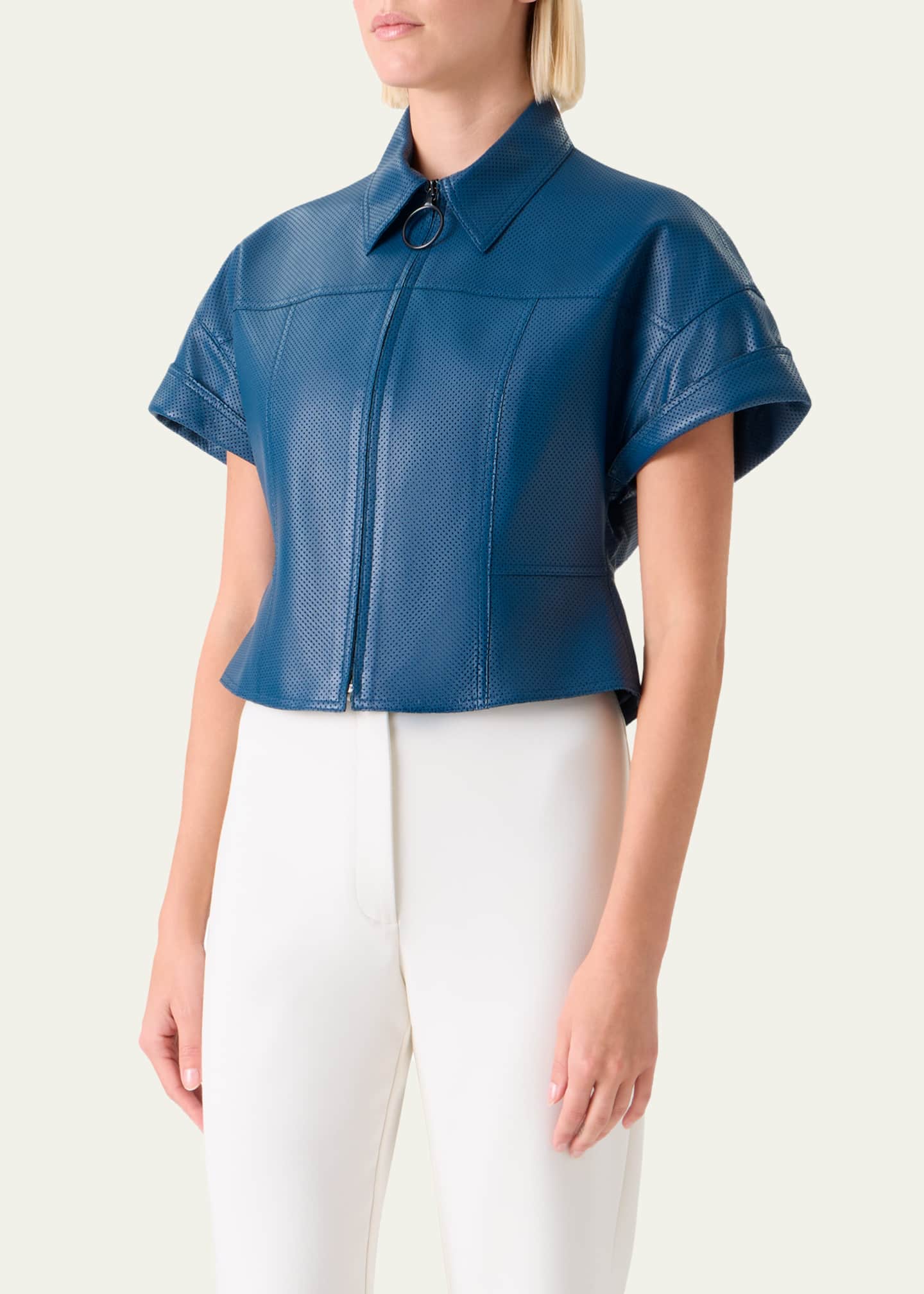 Akris punto Pin-Dot Nappa Leather Short-Sleeve Zip Jacket - Bergdorf ...