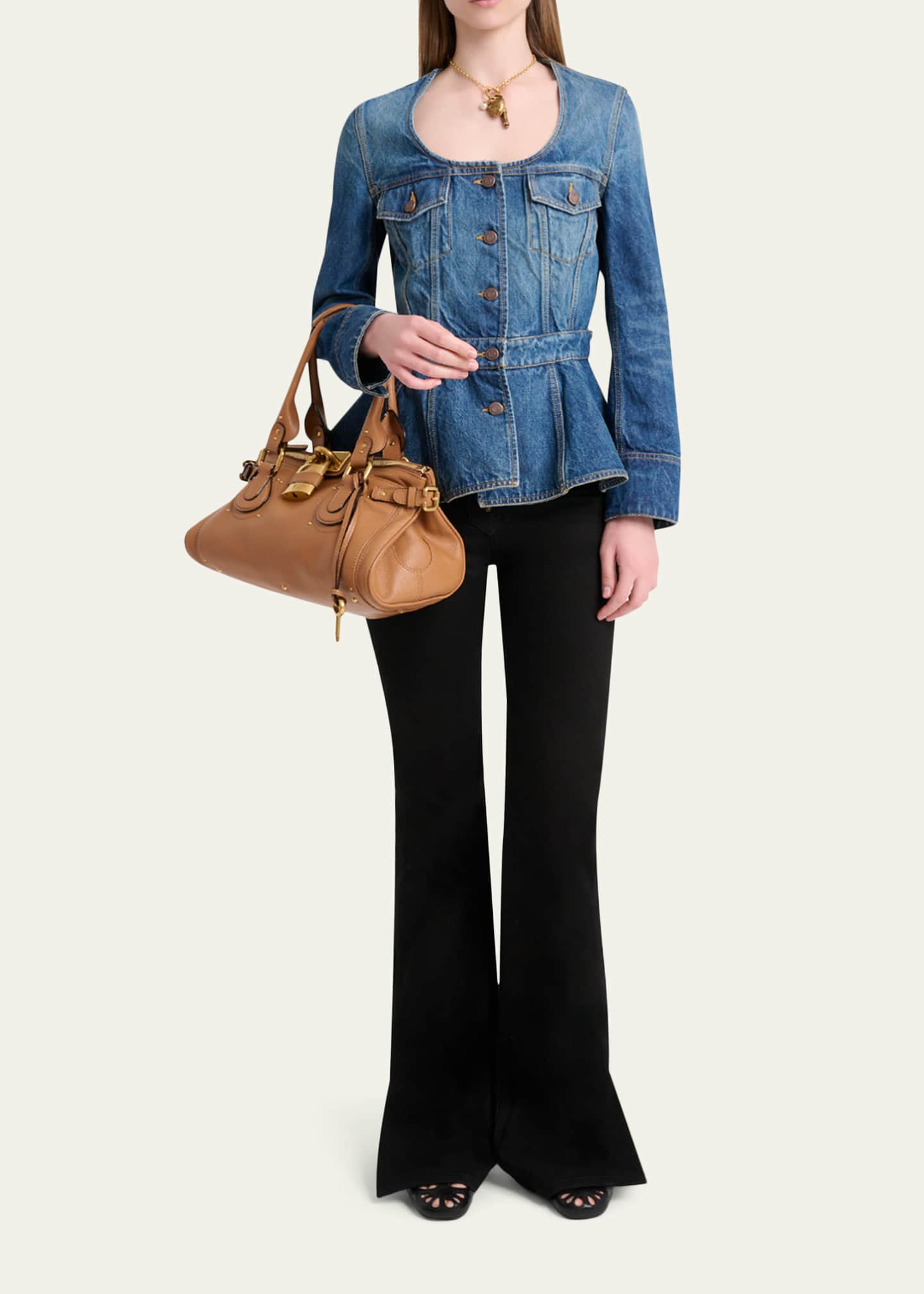 Chloe Long-Sleeve Denim Peplum Top - Bergdorf Goodman