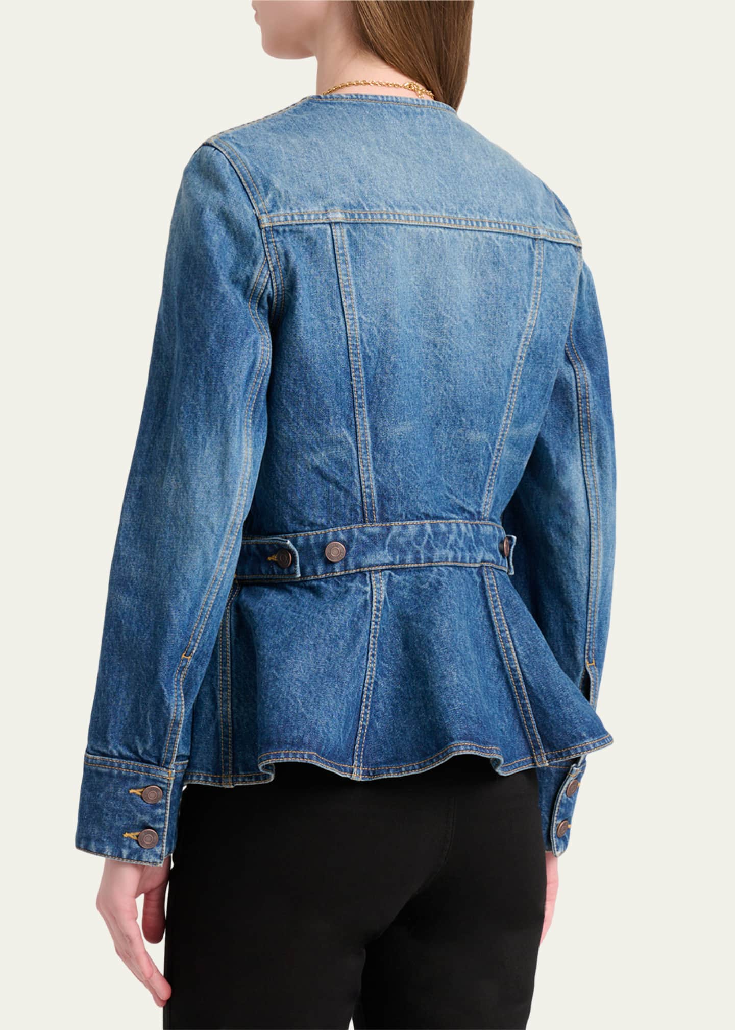 Chloe Long-Sleeve Denim Peplum Top - Bergdorf Goodman