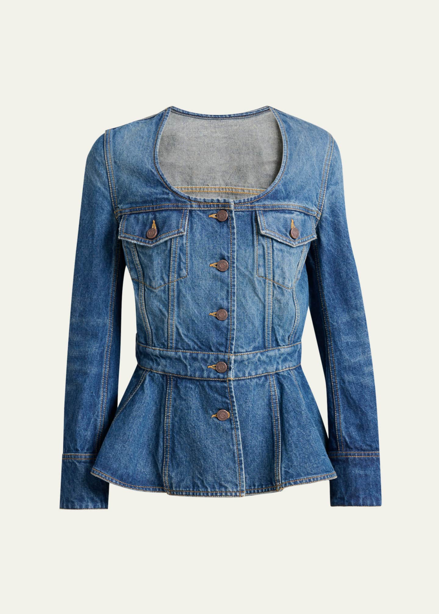 Chloe Long-Sleeve Denim Peplum Top - Bergdorf Goodman