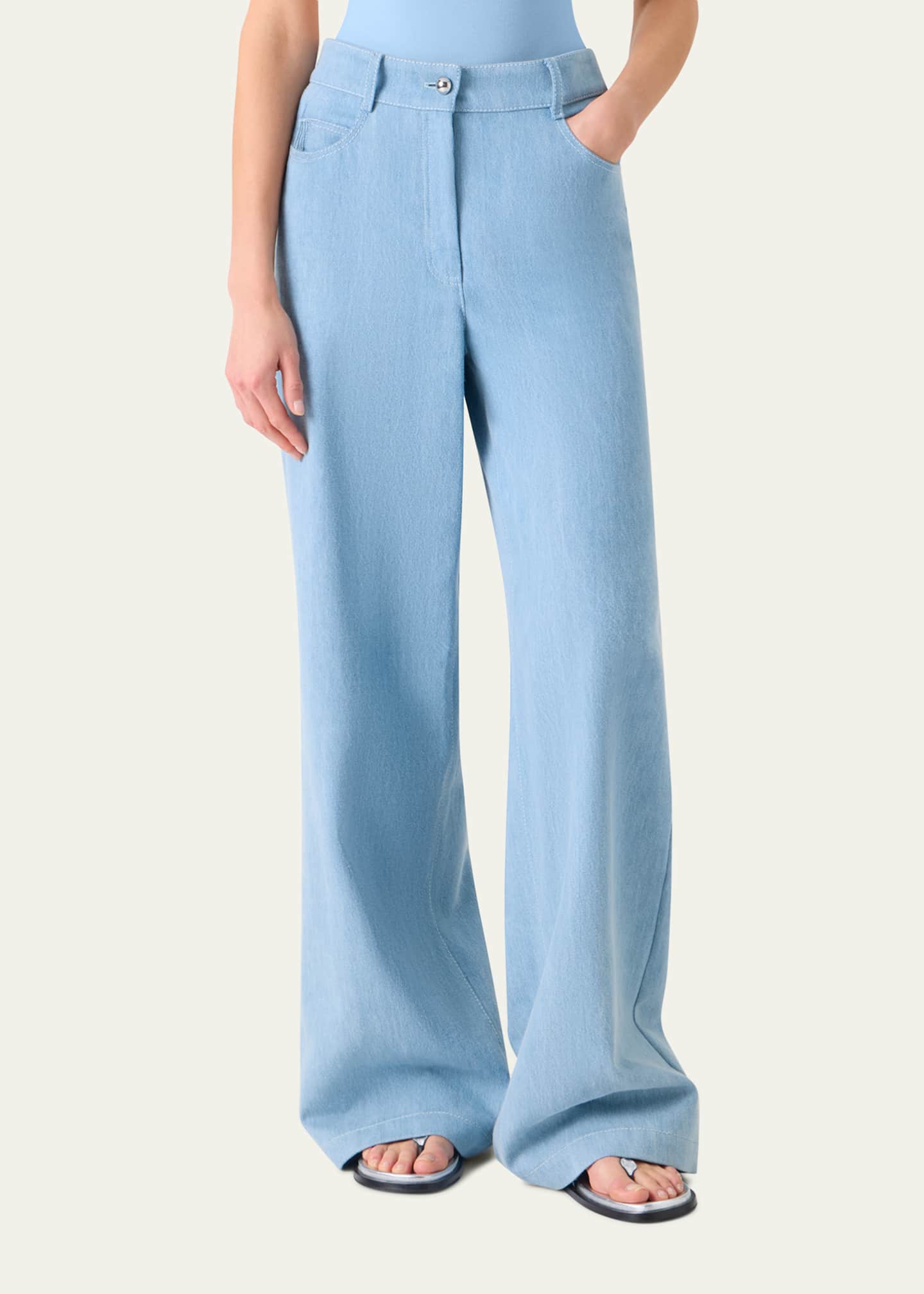 Akris punto Cooper Wide-Leg Denim Pants - Bergdorf Goodman