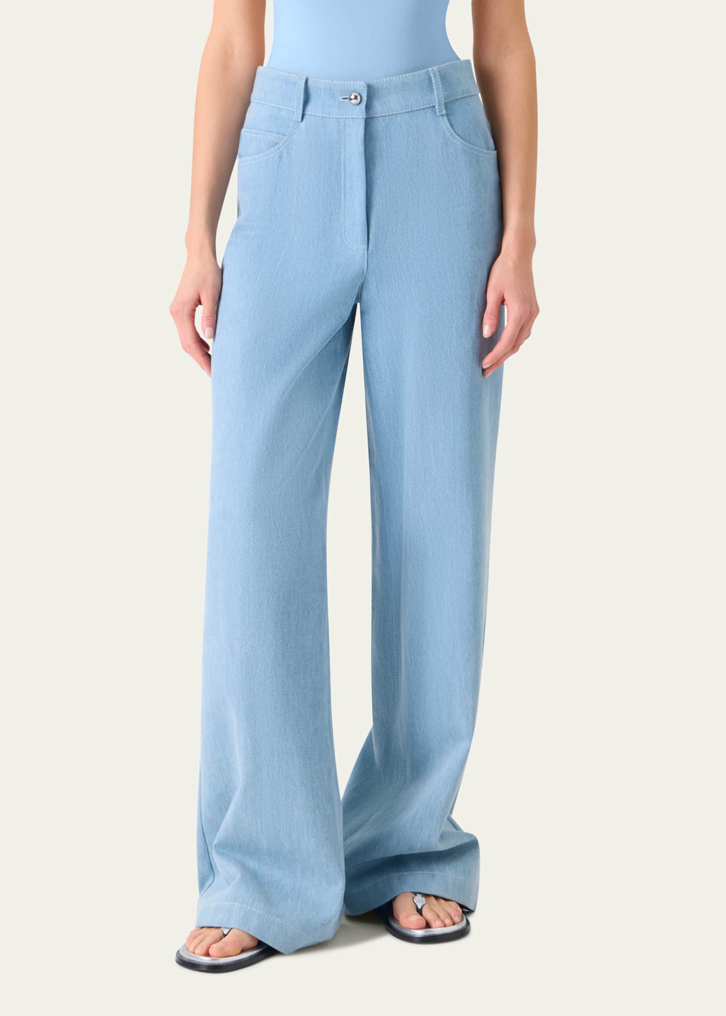 Akris punto Cooper Wide-Leg Denim Pants - Bergdorf Goodman