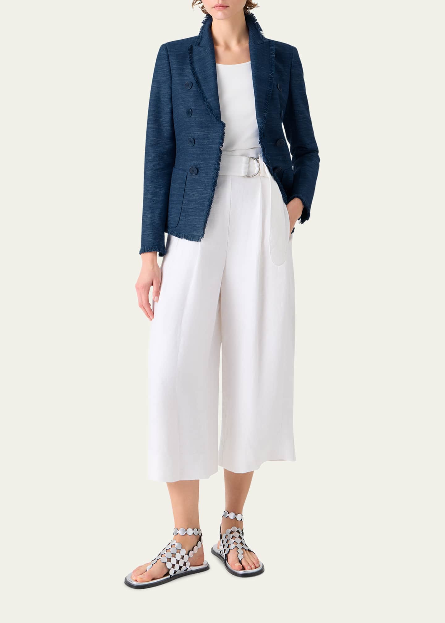 Akris punto Indian Silk Fringed Double-Breasted Blazer Jacket ...