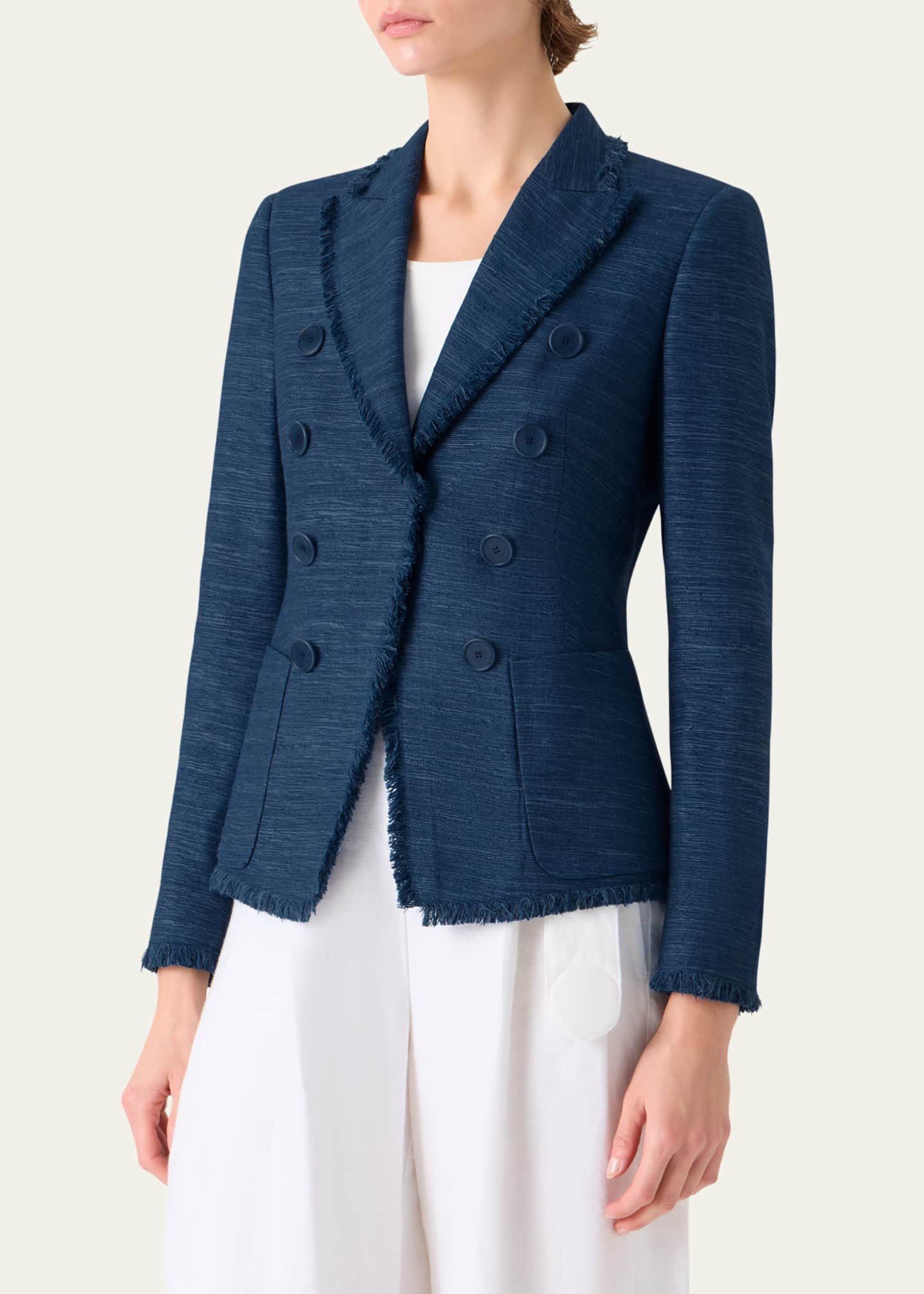 Akris punto Indian Silk Fringed Double-Breasted Blazer Jacket ...