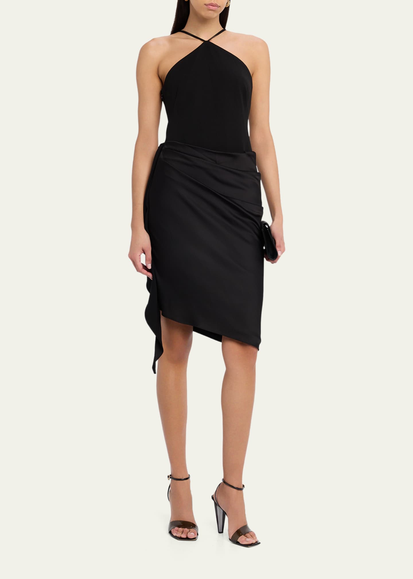 Aidan Mattox Draped High-Low Halter Midi Dress - Bergdorf Goodman