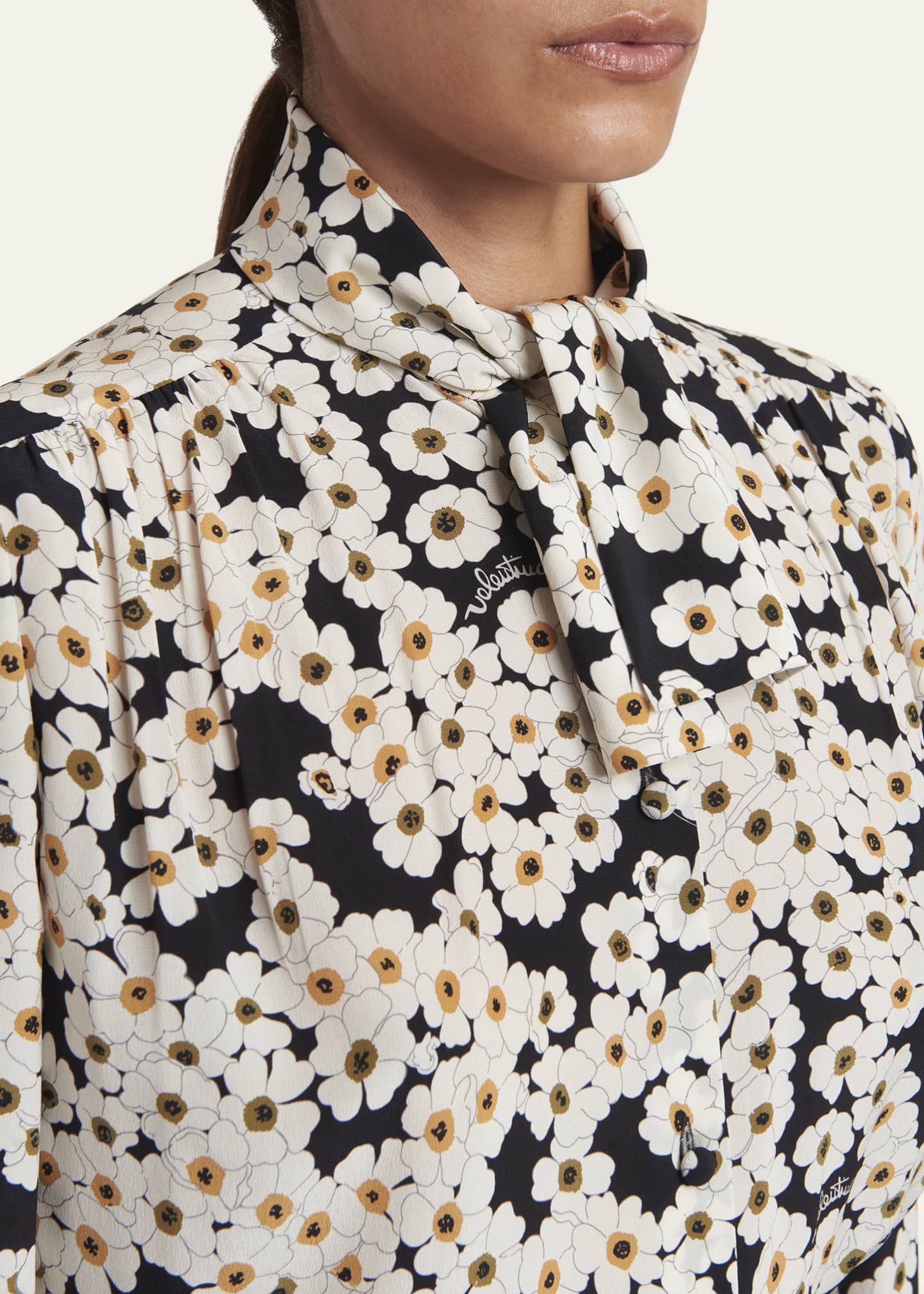 Valentino Garavani Daisy-Print Silk Neck-Scarf Blouse - Bergdorf Goodman