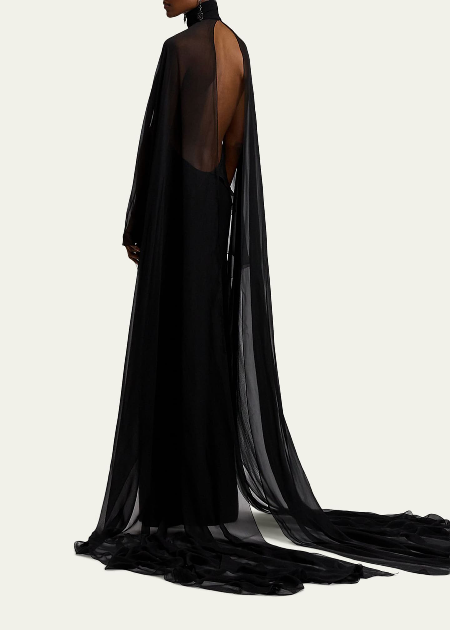 Ralph Lauren Collection Tilly Cape-Sleeve Jersey Backless Gown ...