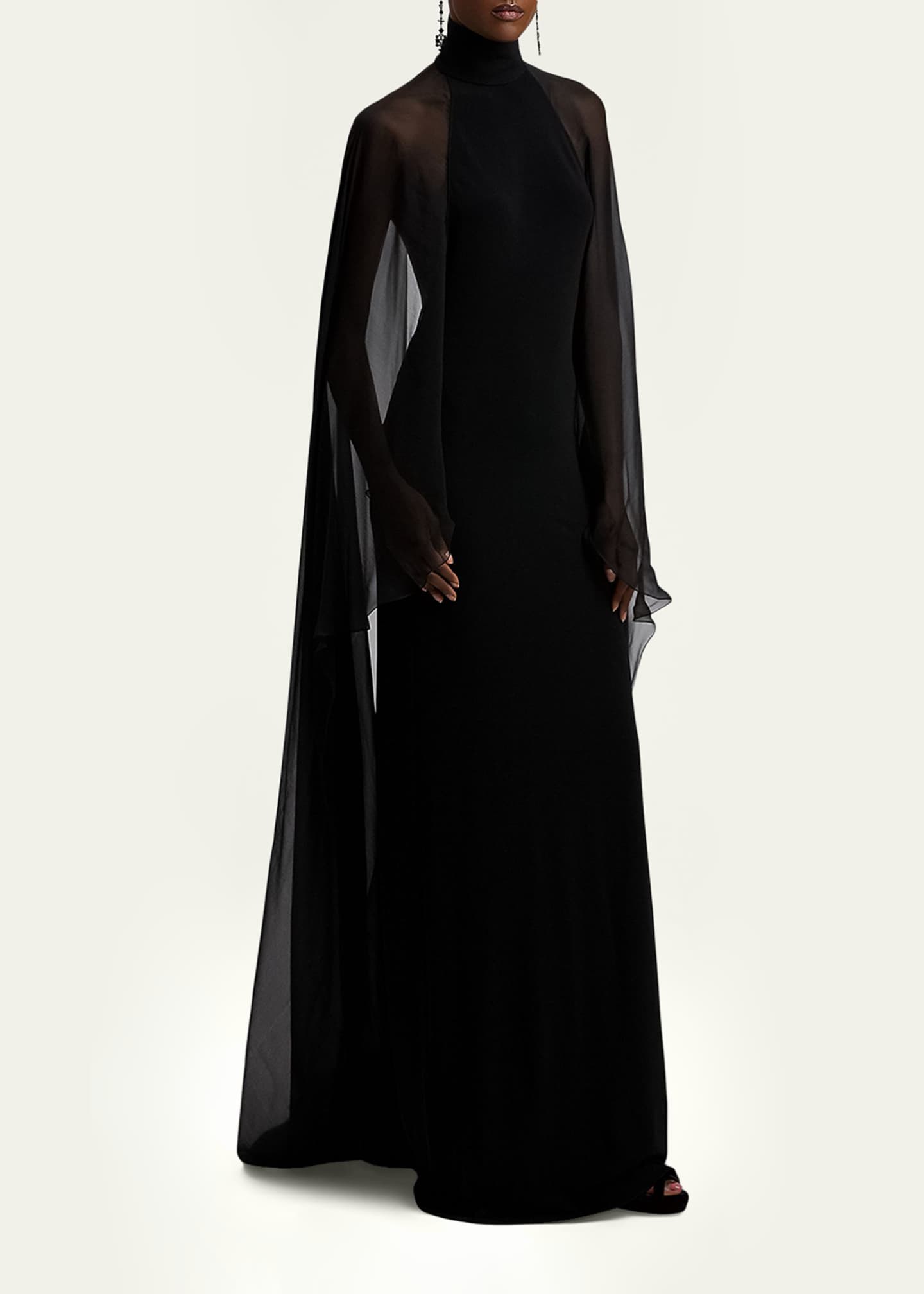 Ralph Lauren Collection Tilly Cape-Sleeve Jersey Backless Gown ...