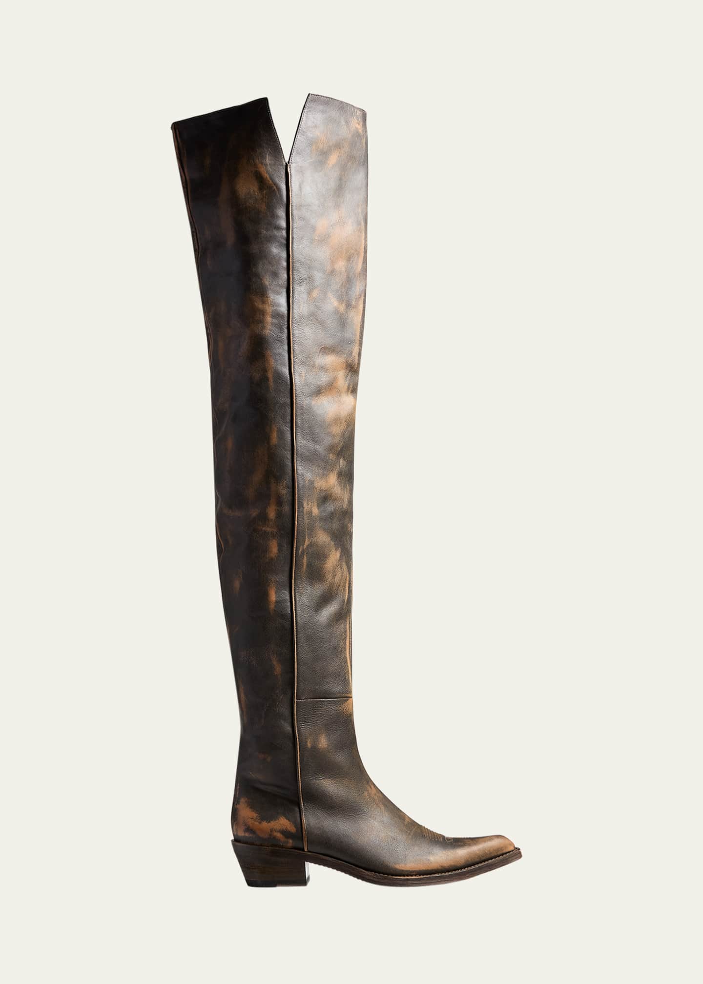 Khaite Clive Leather Over-The-Knee Western Boots - Bergdorf Goodman