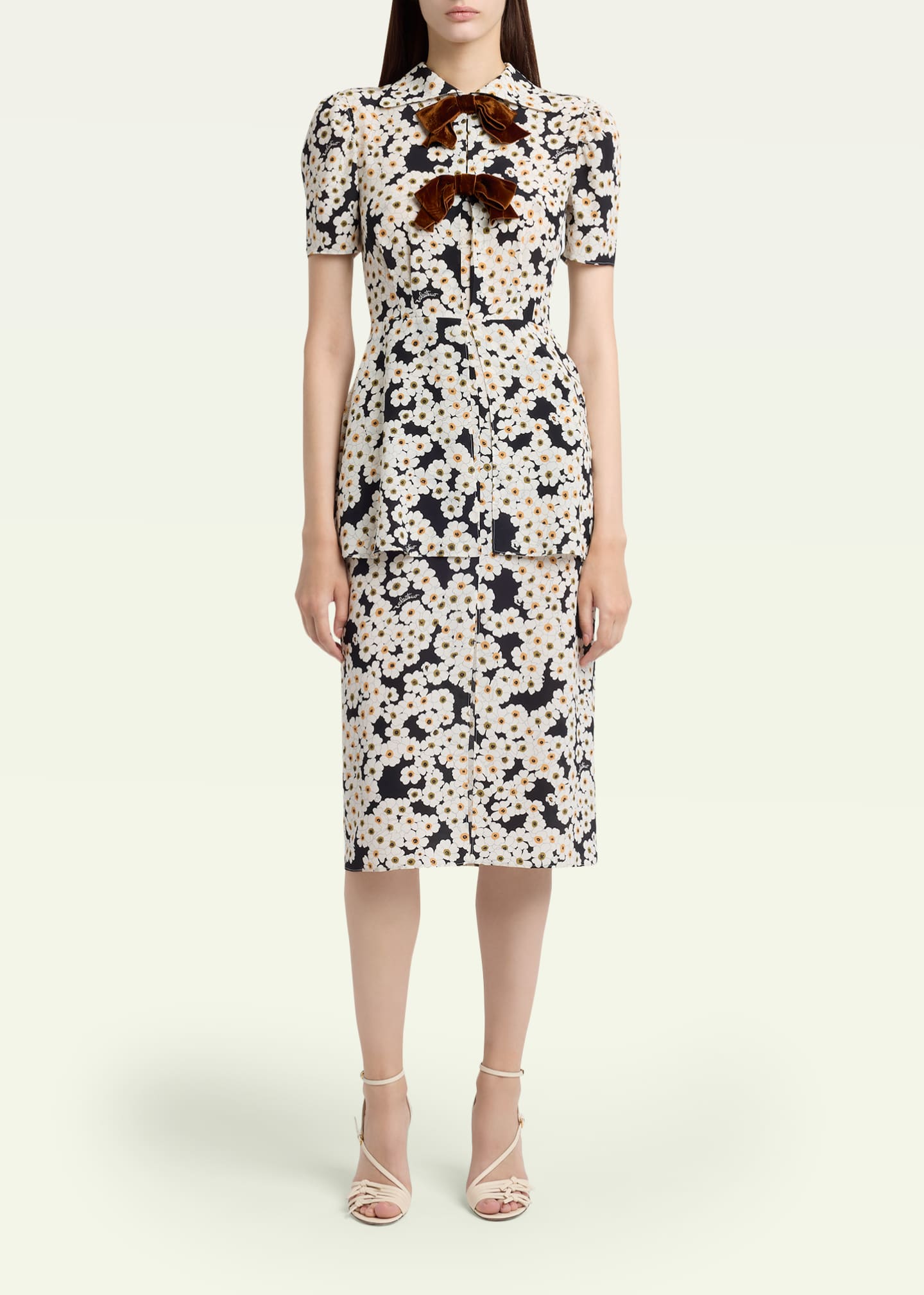 Valentino Garavani Daisy-Print Silk Bow-Front Peplum Shirtdress ...