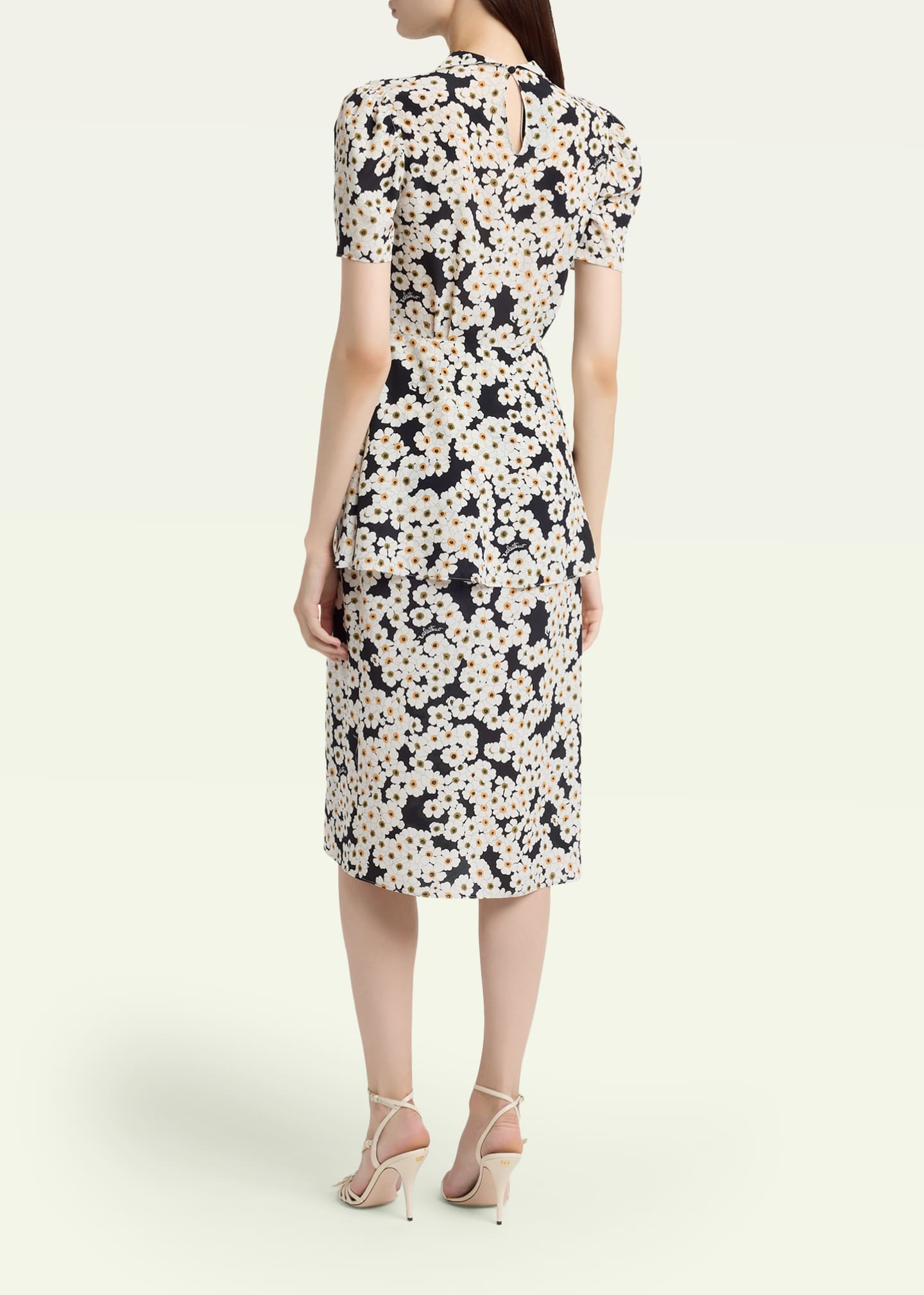 Valentino Garavani Daisy-Print Silk Bow-Front Peplum Shirtdress ...