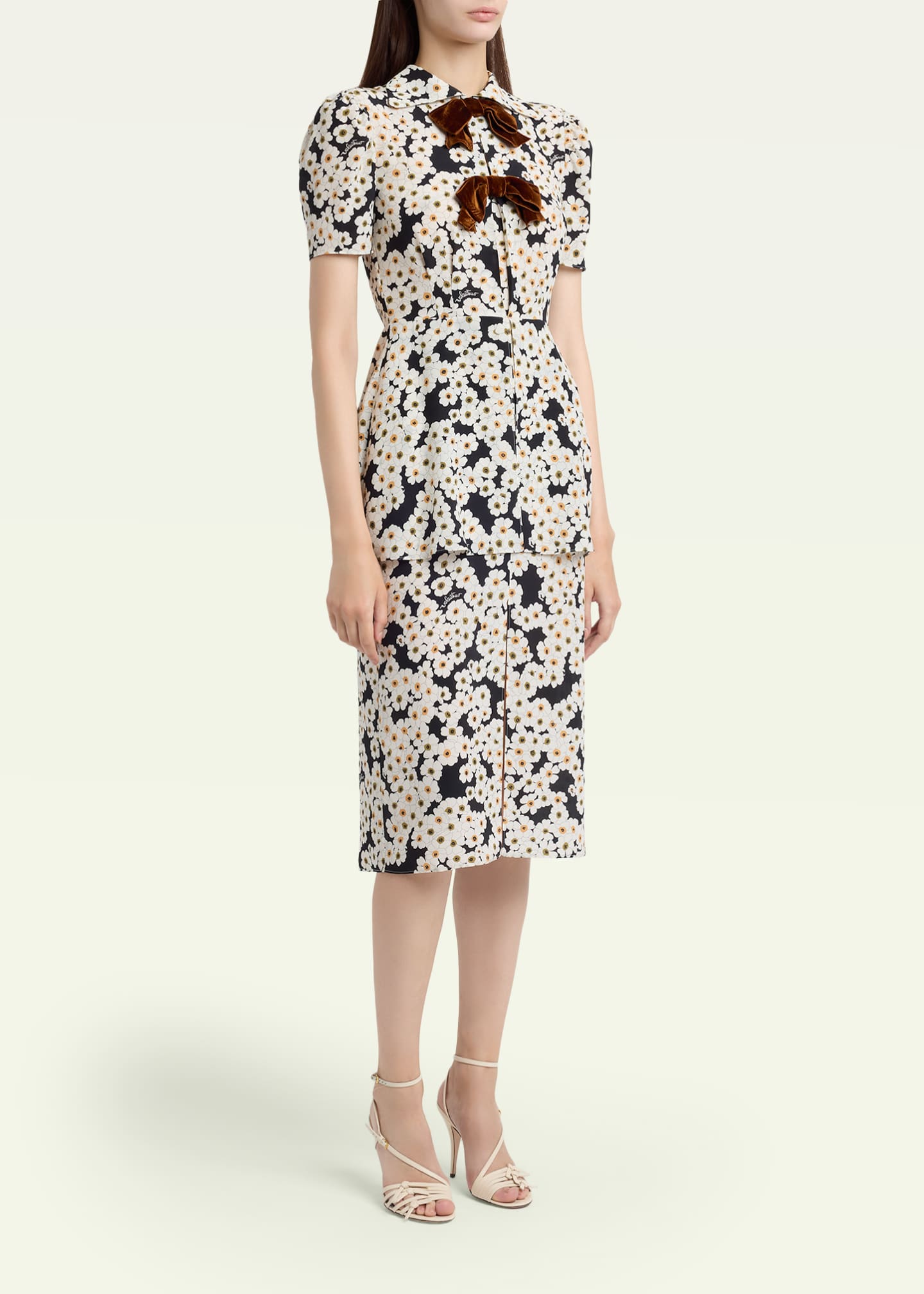 Valentino Garavani Daisy-Print Silk Bow-Front Peplum Shirtdress ...
