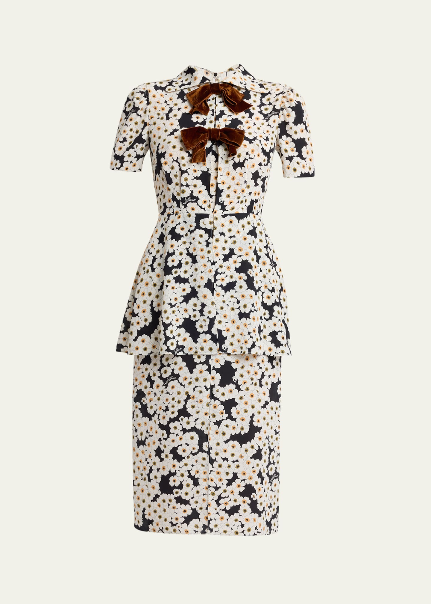 Valentino Garavani Daisy-Print Silk Bow-Front Peplum Shirtdress ...
