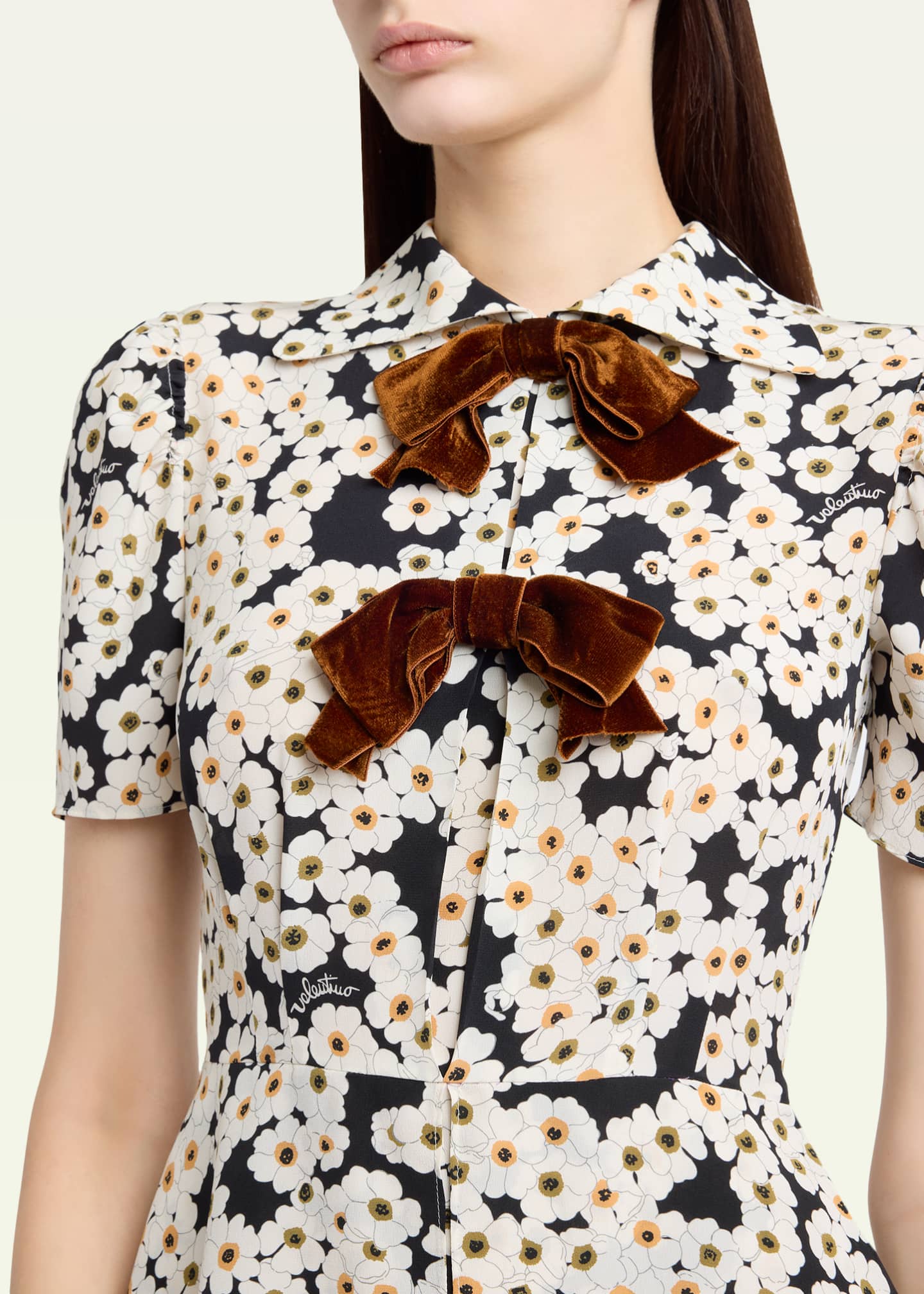Valentino Garavani Daisy-Print Silk Bow-Front Peplum Shirtdress ...