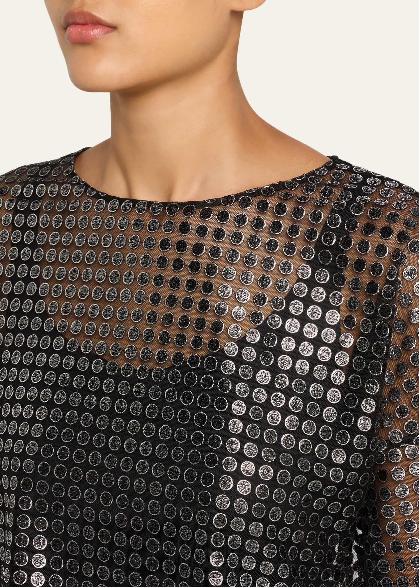 Akris punto Metallic Dot Long-Sleeve Blouse - Bergdorf Goodman