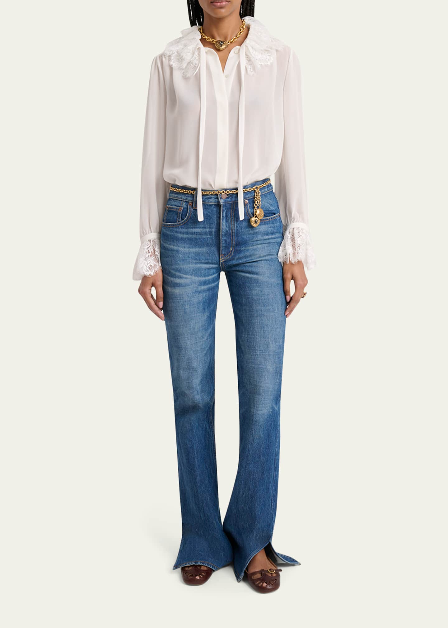 Chloe Denim Bootcut-Leg Split-Hem Pants - Bergdorf Goodman