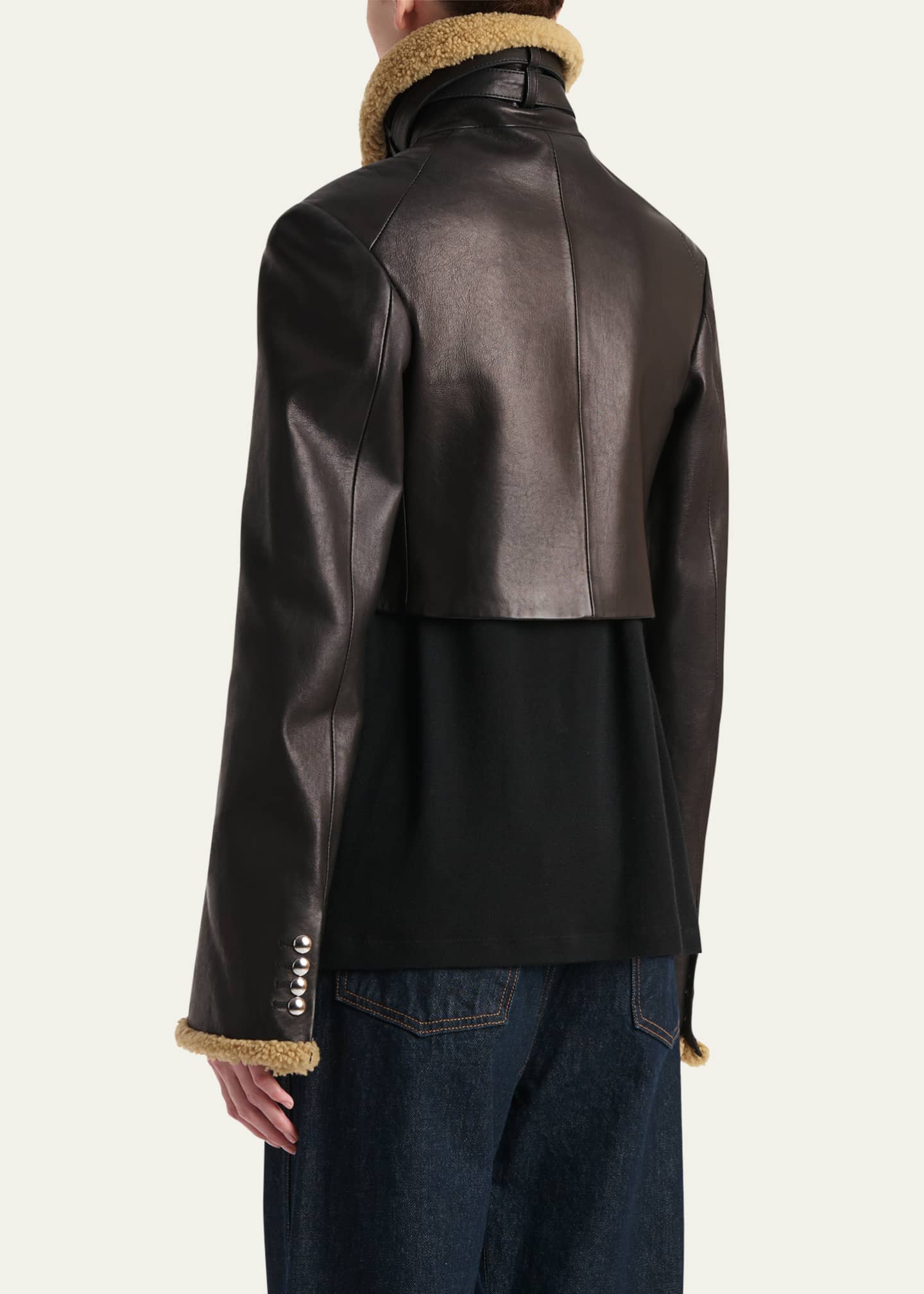 Khaite Jodie Shearling-Trim Cropped Leather Jacket - Bergdorf Goodman