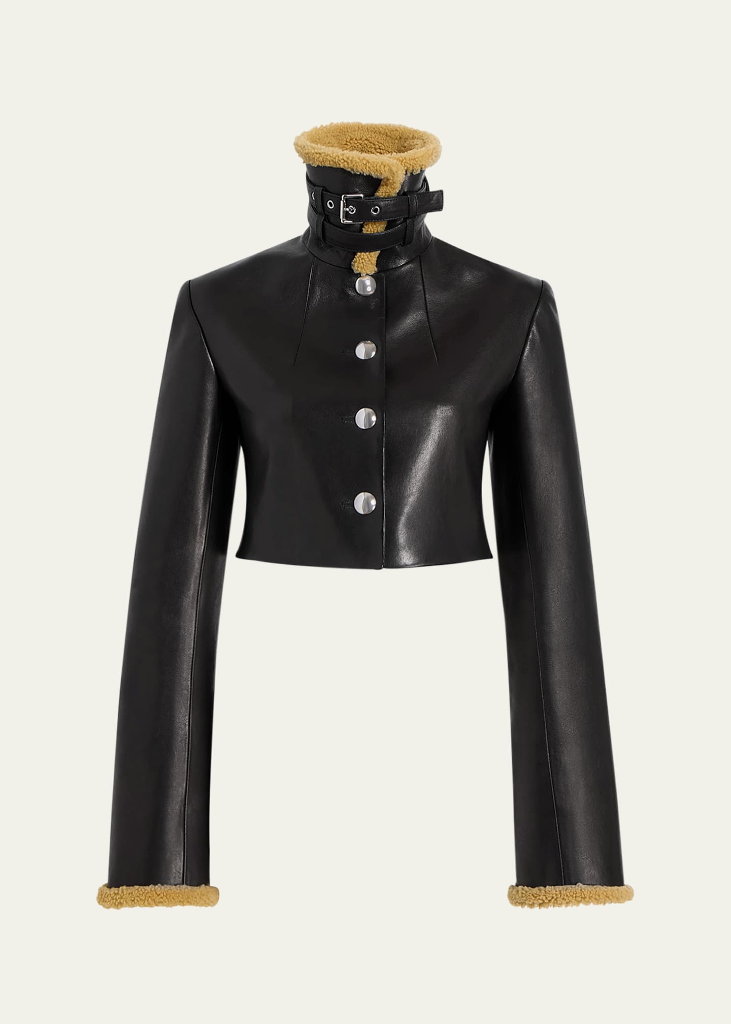 Khaite Jodie Shearling-Trim Cropped Leather Jacket - Bergdorf Goodman