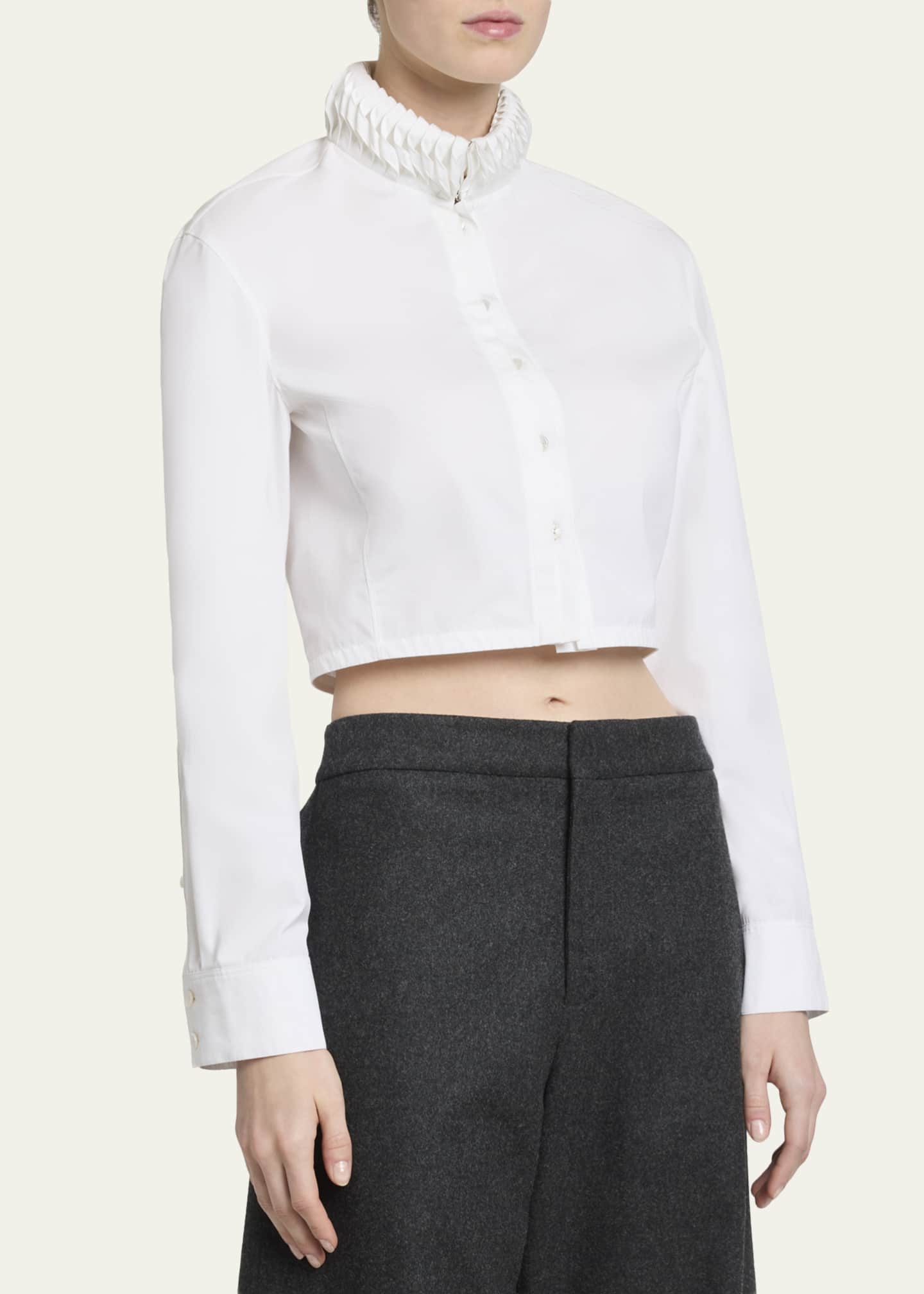 ALAIA Trimmed Collar Crop Button-Down Shirt - Bergdorf Goodman