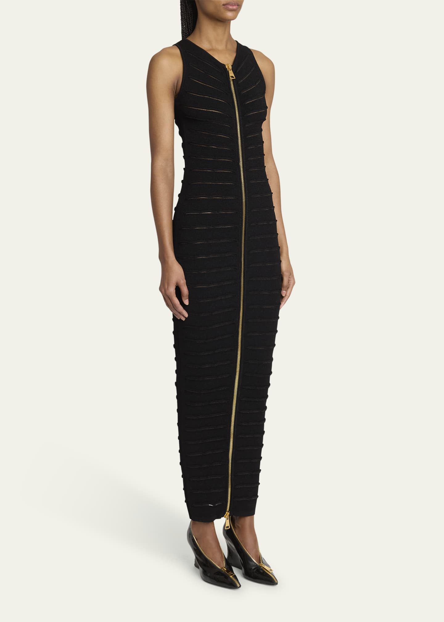 Balmain Sleeveless Cutout Zip Halter Maxi Dress - Bergdorf Goodman