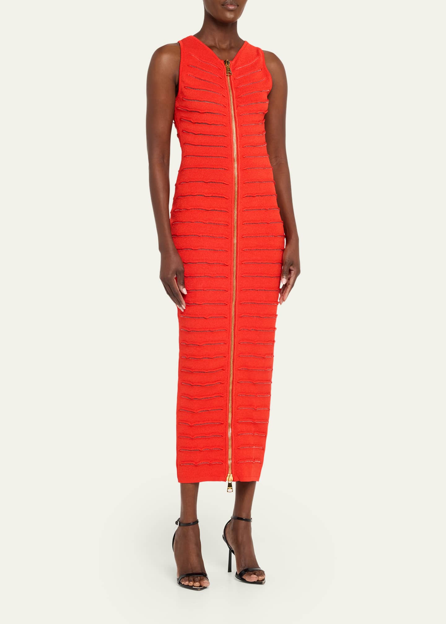 Balmain Sleeveless Cutout Zip Halter Maxi Dress - Bergdorf Goodman