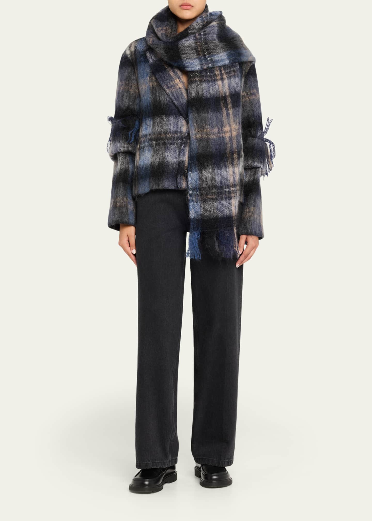 Loewe Check Alpaca Fringe Scarf Jacket - Bergdorf Goodman
