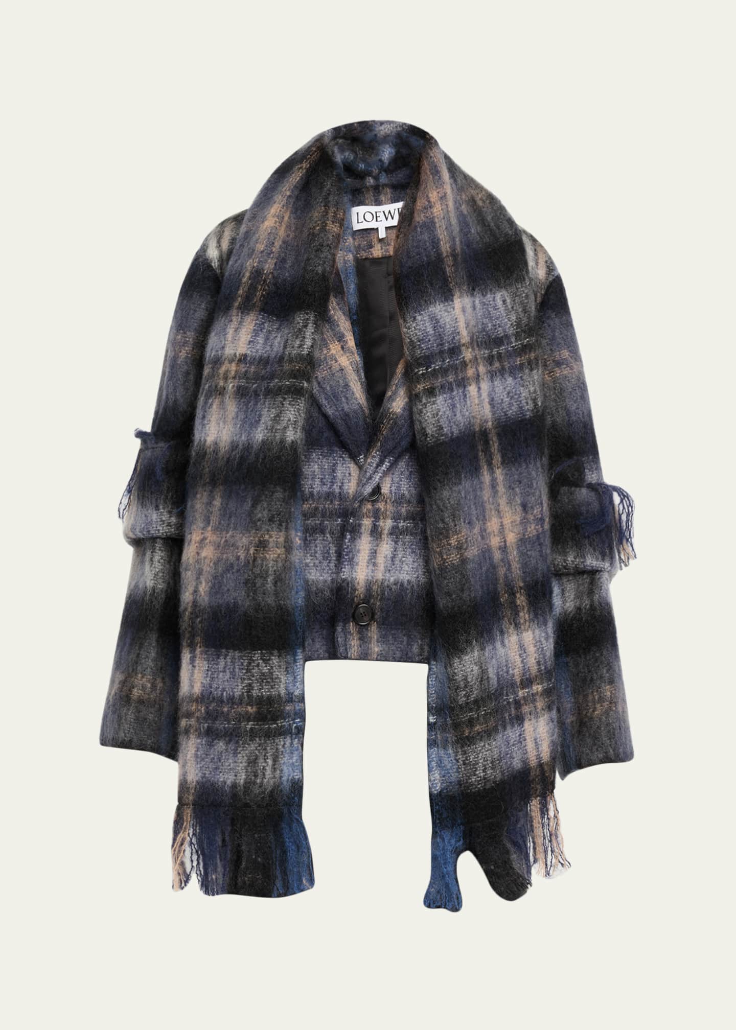 Loewe Check Alpaca Fringe Scarf Jacket - Bergdorf Goodman