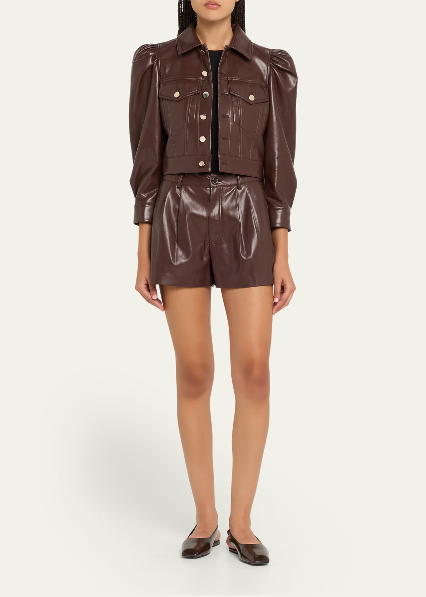 Alice + Olivia Lana Vegan Leather Puff-Shoulder Jacket - Bergdorf Goodman