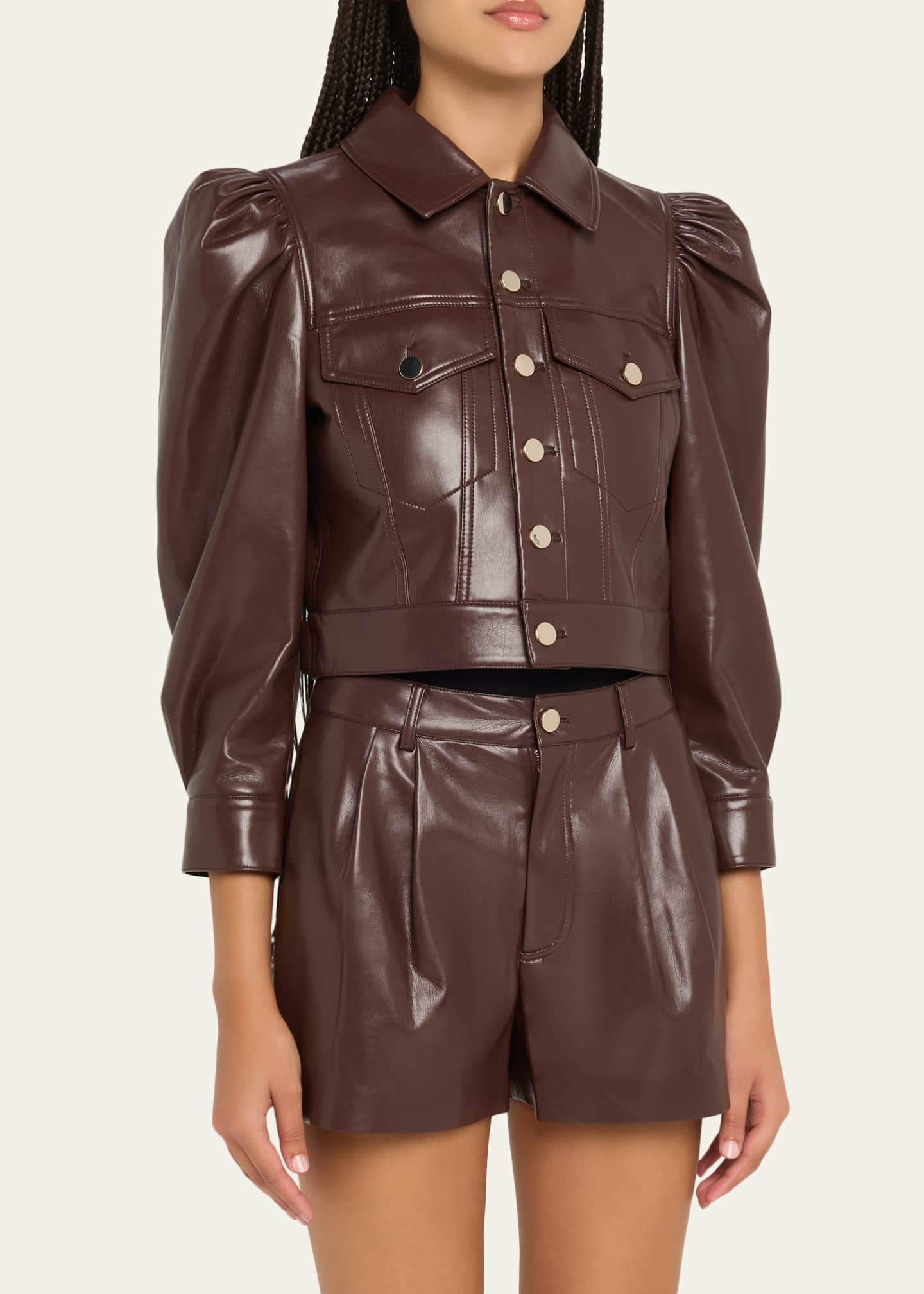 ALICE + OLIVIA Lana Vegan Leather Puff-Shoulder Jacket - Bergdorf Goodman