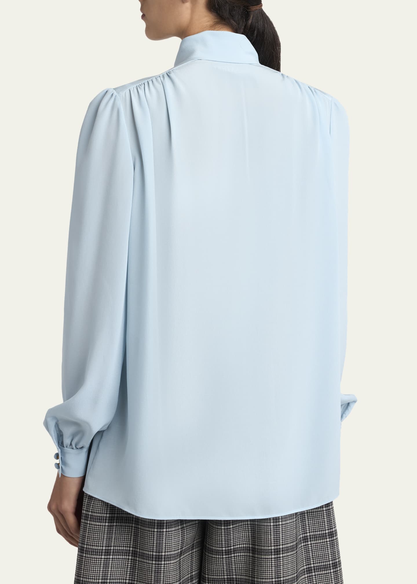 Valentino Garavani Bow-Neck Silk Button-Down Blouse - Bergdorf Goodman