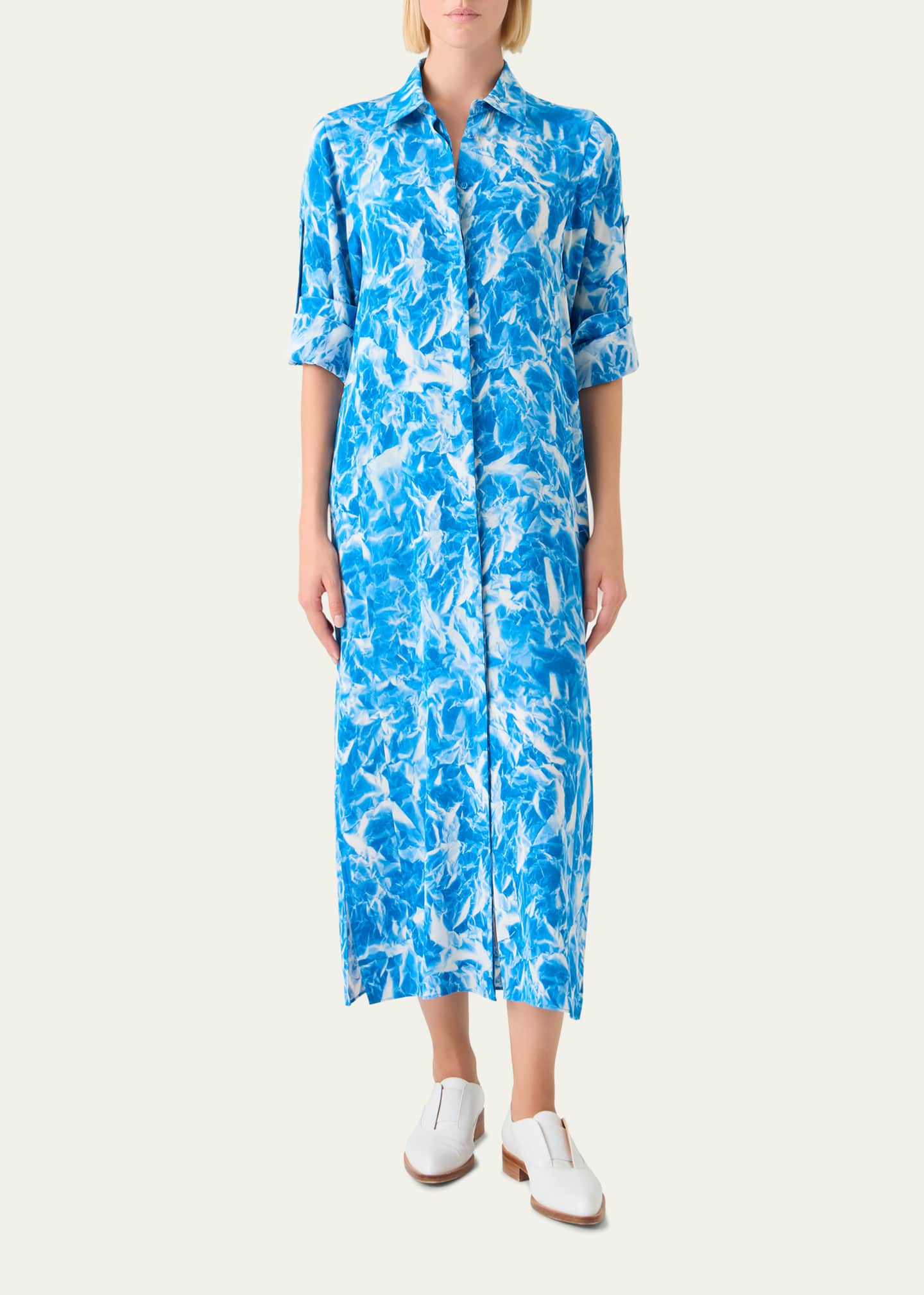 Akris Whitecaps Print Silk Crepe Midi Shirtdress - Bergdorf Goodman