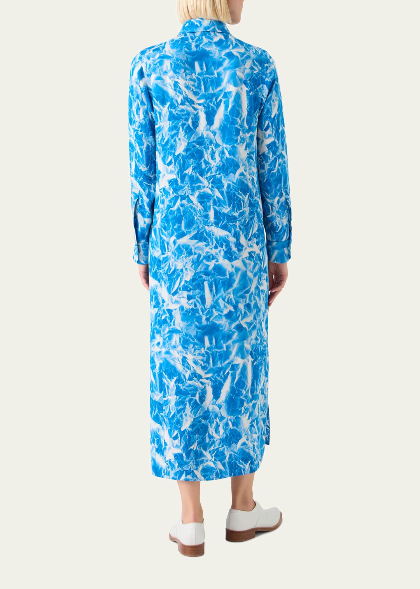 Akris Whitecaps Print Silk Crepe Midi Shirtdress - Bergdorf Goodman