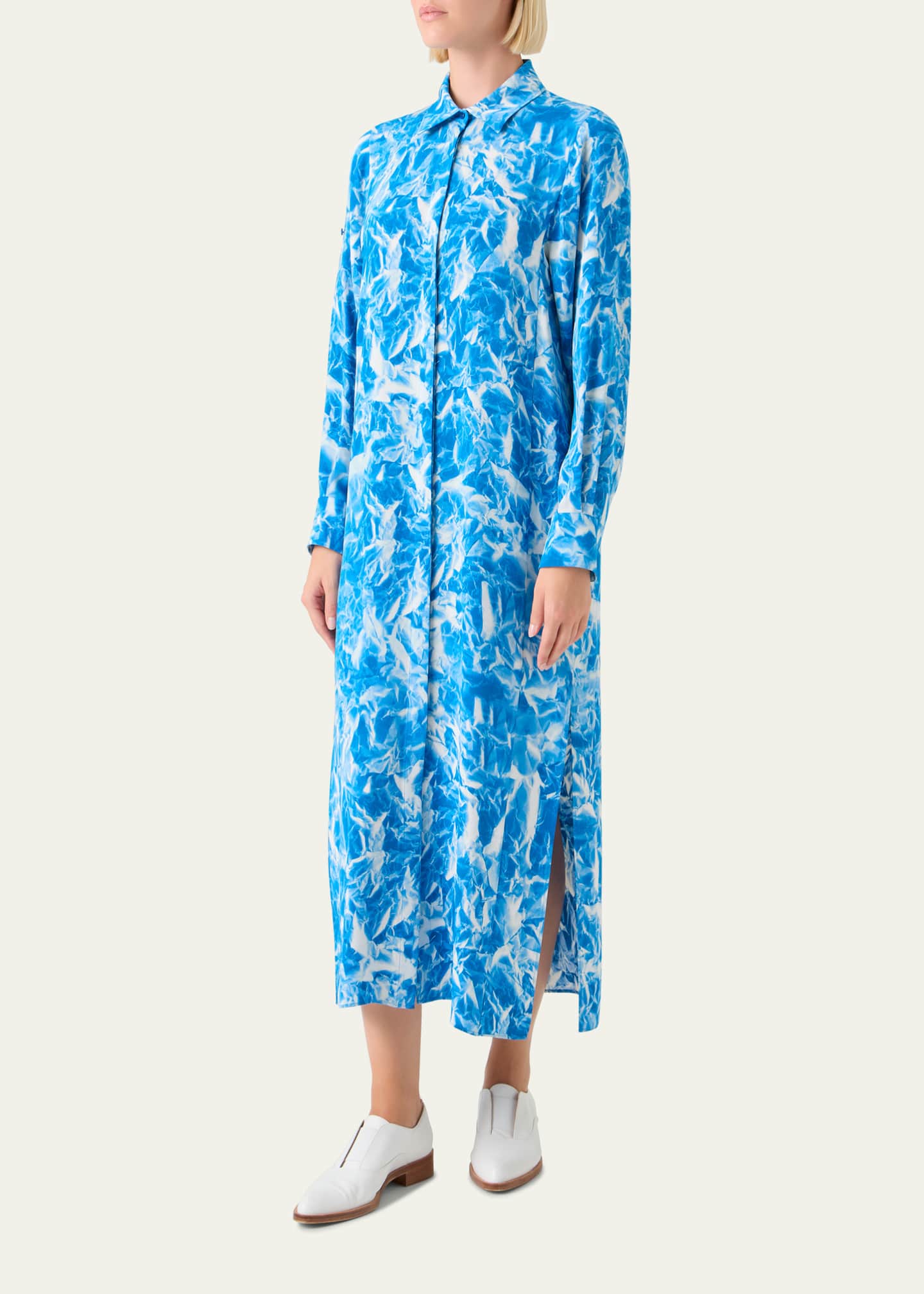 Akris Whitecaps Print Silk Crepe Midi Shirtdress - Bergdorf Goodman