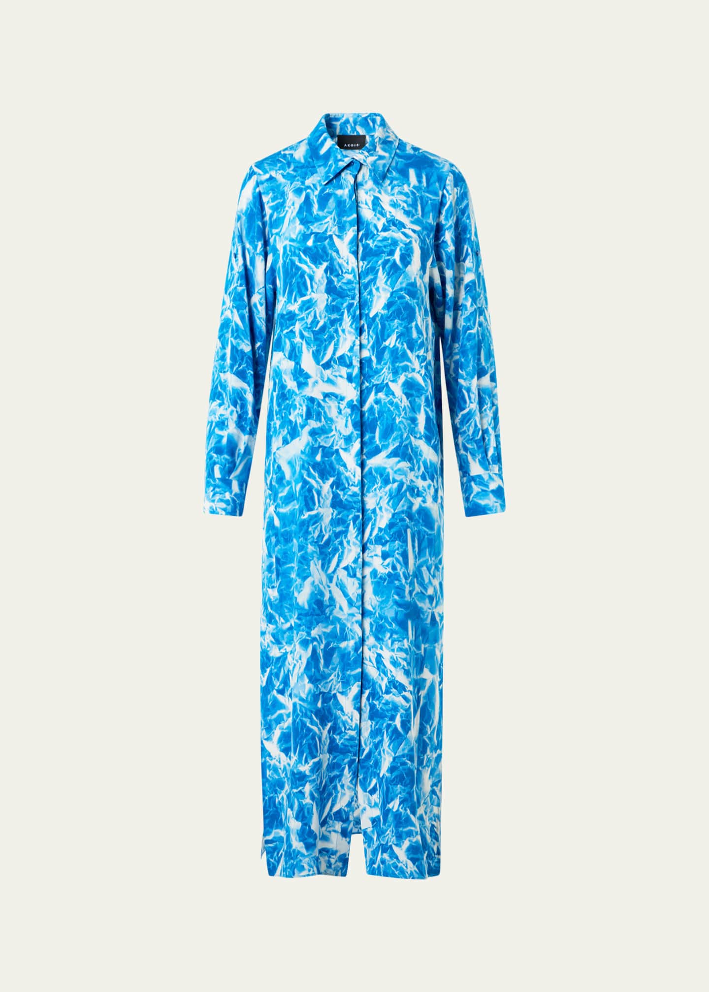 Akris Whitecaps Print Silk Crepe Midi Shirtdress - Bergdorf Goodman