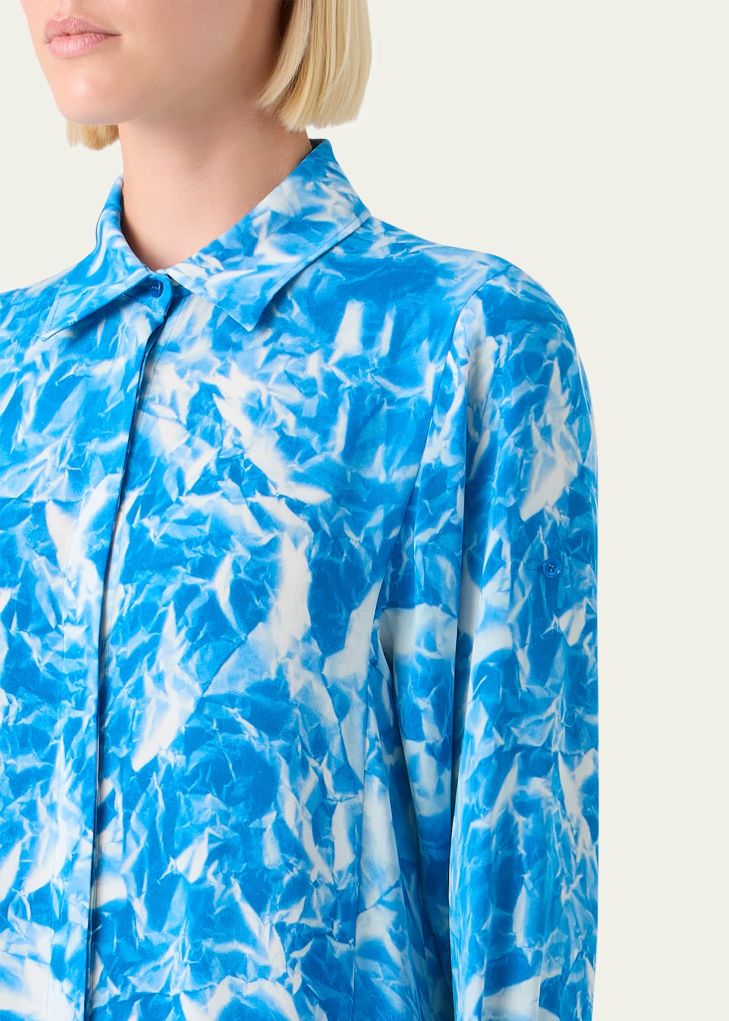 Akris Whitecaps Print Silk Crepe Midi Shirtdress - Bergdorf Goodman