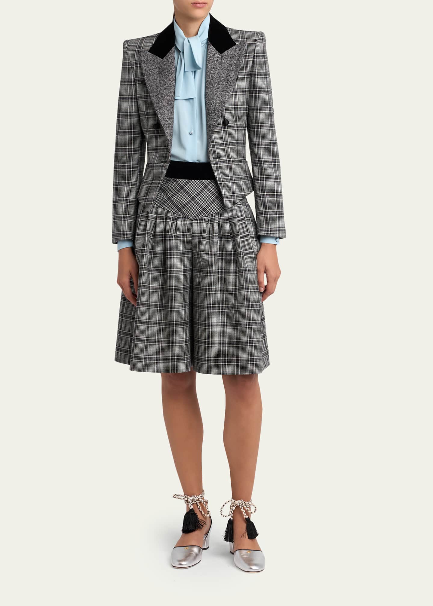 Valentino Garavani Velvet-Trim Check Double-Breasted Jacket - Bergdorf ...
