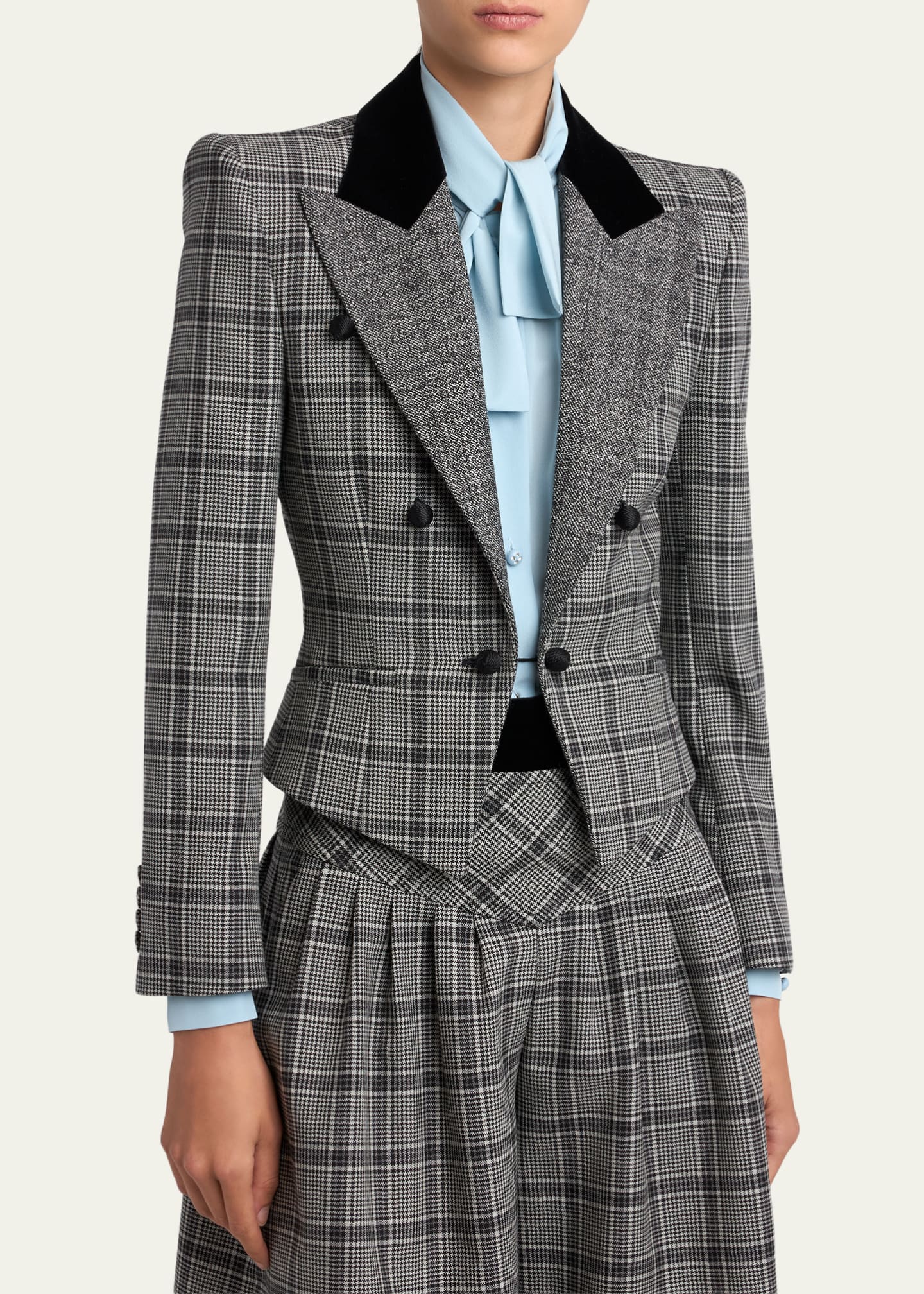 Valentino Garavani Velvet-Trim Check Double-Breasted Jacket - Bergdorf ...