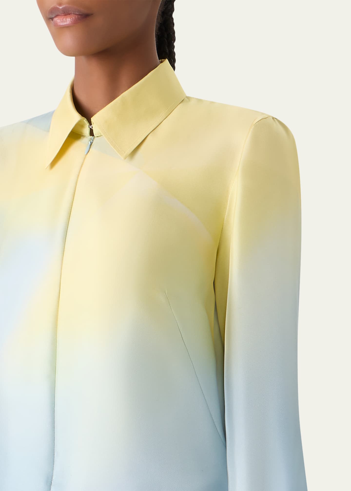 Akris Sunbeam-Print Silk Twill Zip Collared Blouse - Bergdorf Goodman