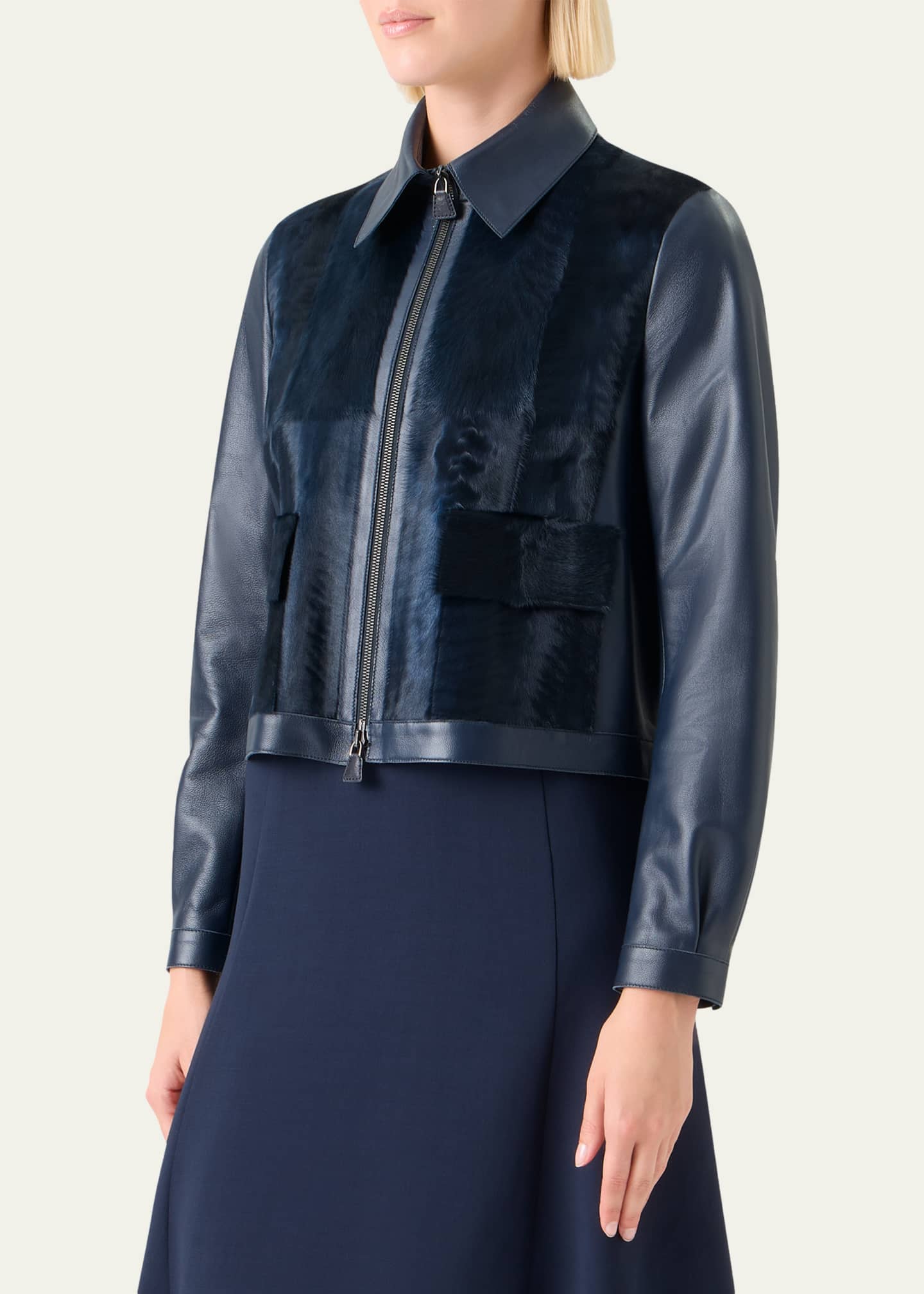 Akris Sady Lamb Shearling Paneled Short Leather Jacket - Bergdorf Goodman
