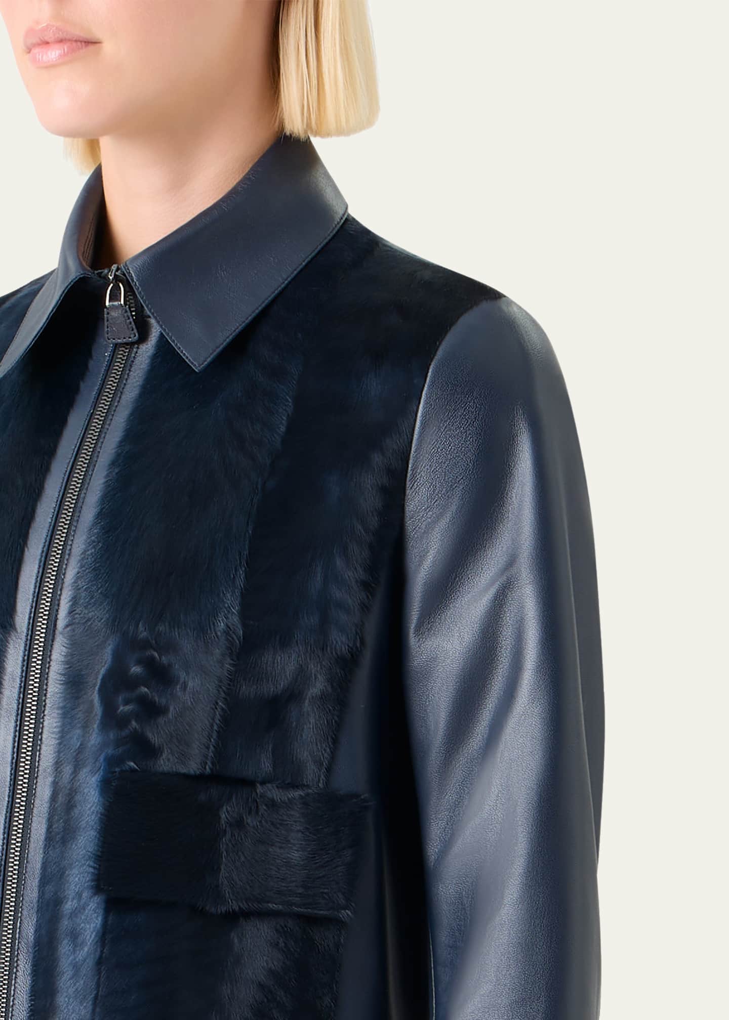 Akris Sady Lamb Shearling Paneled Short Leather Jacket - Bergdorf Goodman