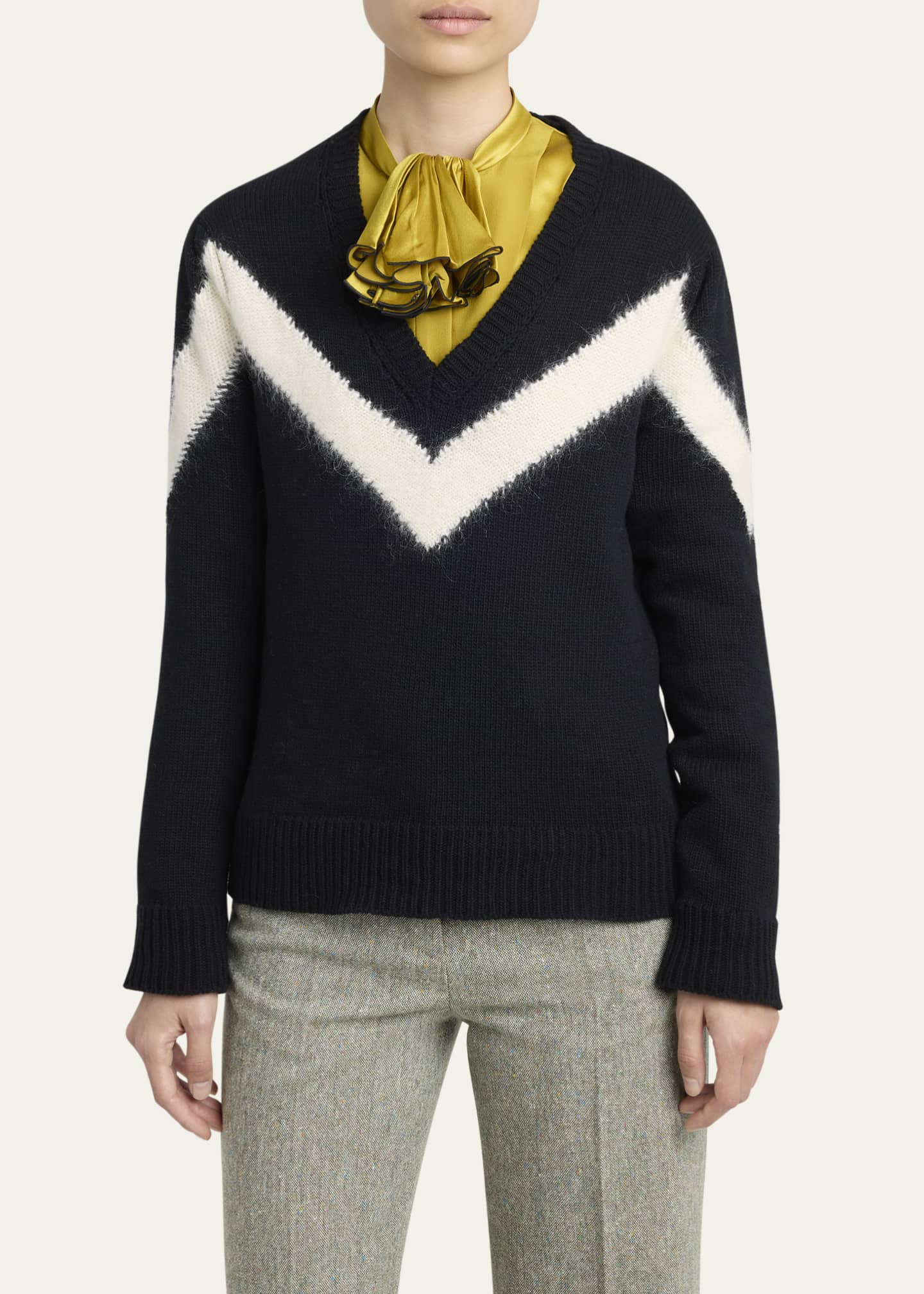 Valentino Garavani Zigzag V-Neck Wool Sweater - Bergdorf Goodman