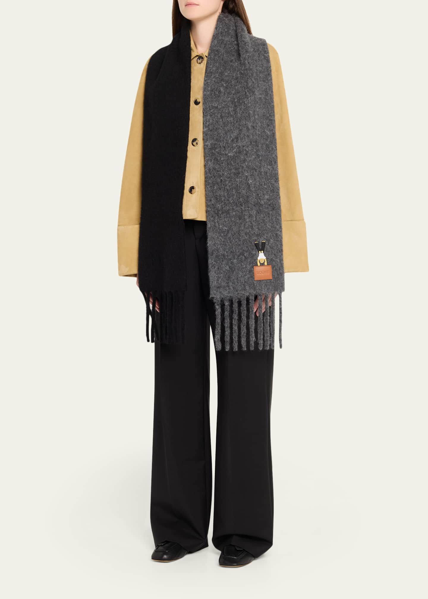 Loewe Embroidered Two-Tone Wool Scarf - Bergdorf Goodman