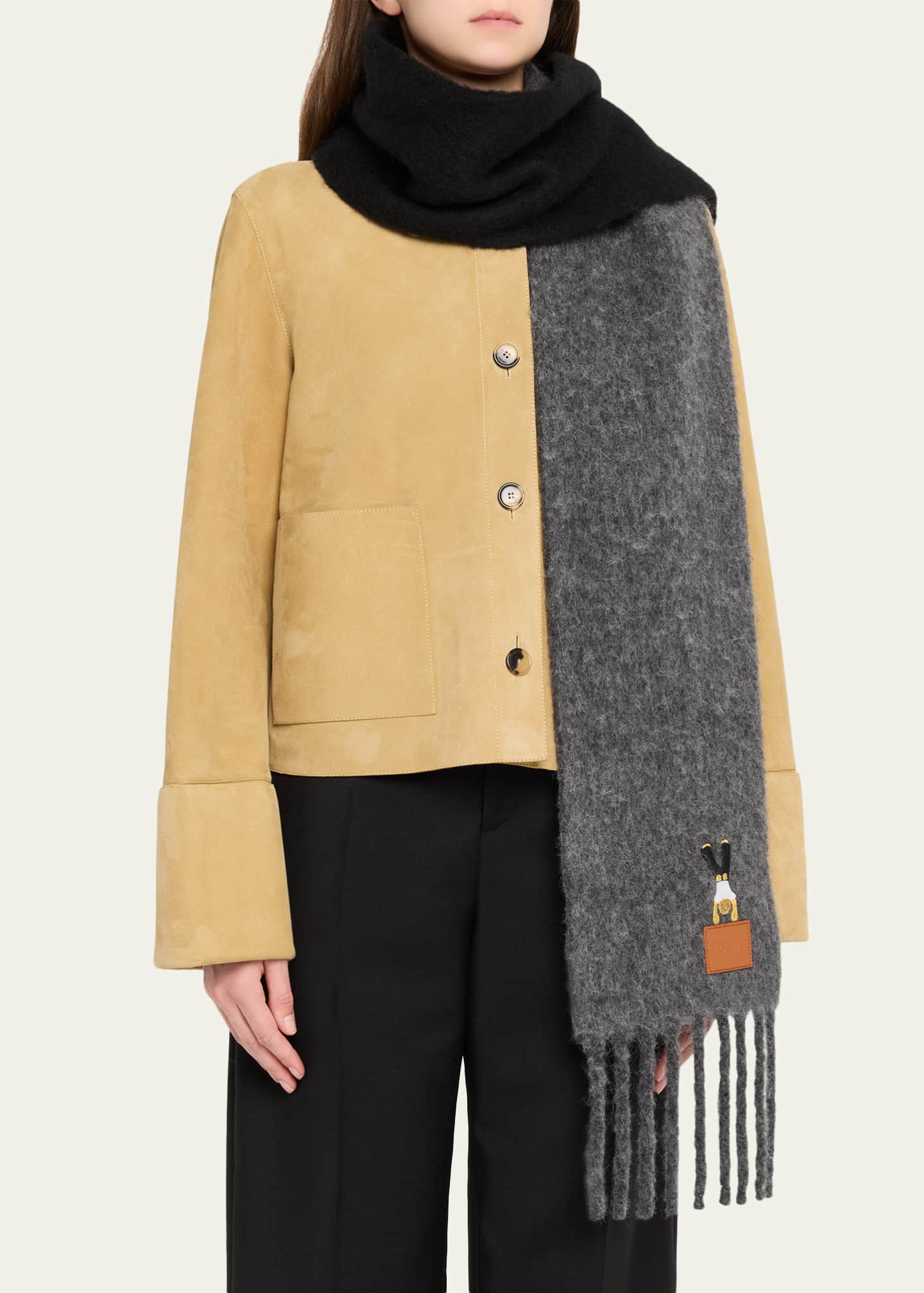 Loewe Embroidered Two-Tone Wool Scarf - Bergdorf Goodman